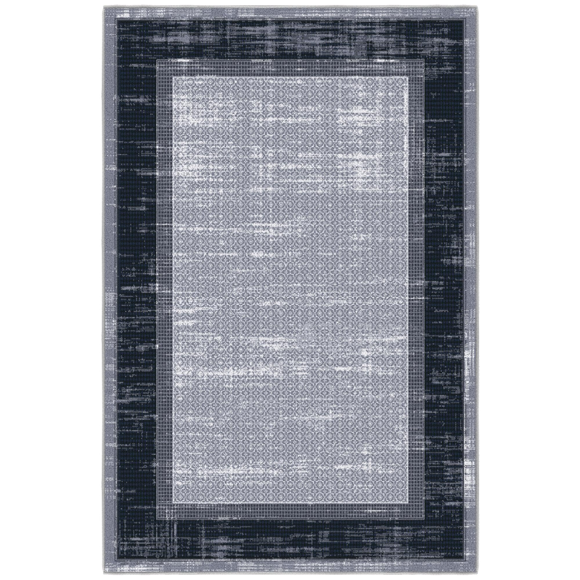 Ottomanson Ottohome Contemporary Bordered Design Rubberback Area Rug, 3'3" x 5', Gray/Navy