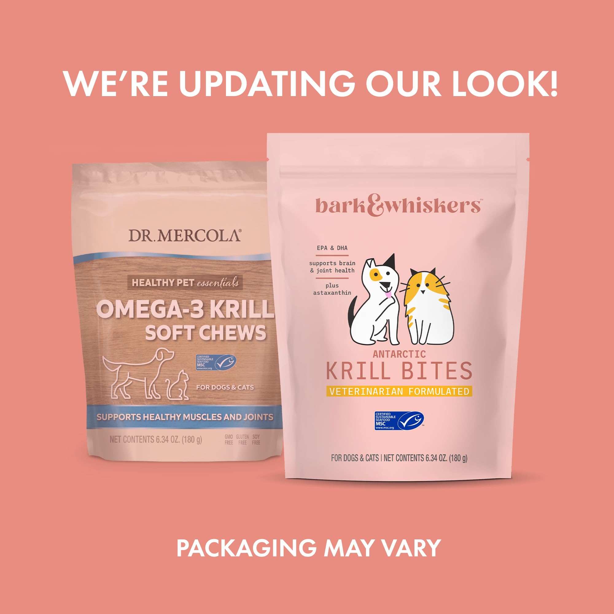 Bark & Whiskers Antarctic Krill Bites, 6.34 Oz. (180 g), 60 Chews, EPA & DHA, Supports Brain & Joint Health, Veterinarian Formulated, Non-GMO, MSC Certified, Dr. Mercola