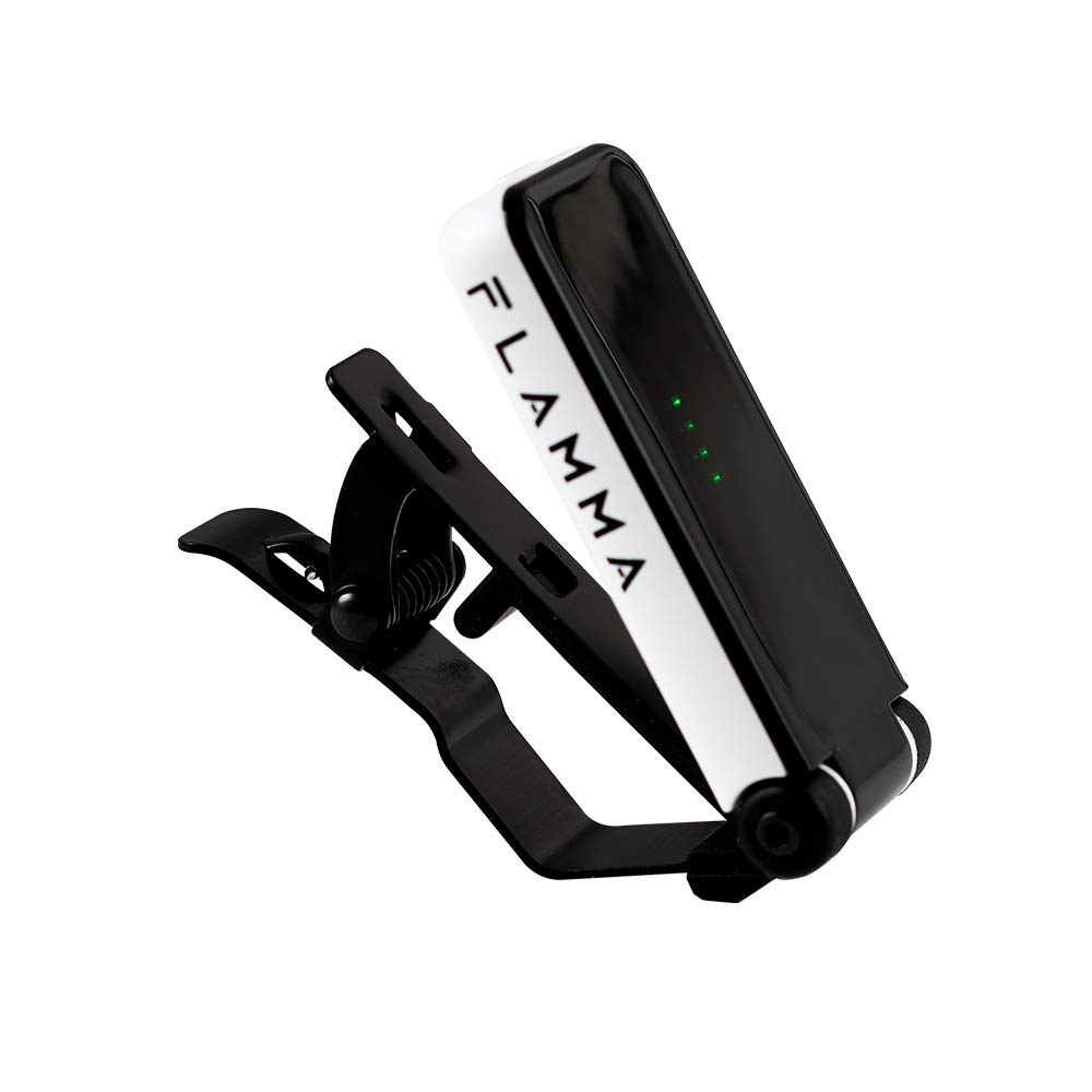 FLAMMA Guitar Tuner Clip On Tuner for Electric Guitar Bass Tuner Ukulele Tuner Power Saving Mode LED Display Metal Clip (White)
