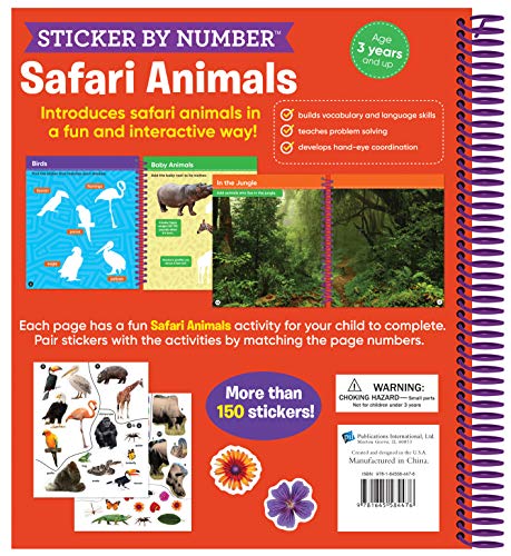 Brain Games - Sticker by Number: Safari Animals (For Kids Ages 3-6): A Kid's Sticker Activity Book With More Than 150 Stickers!
