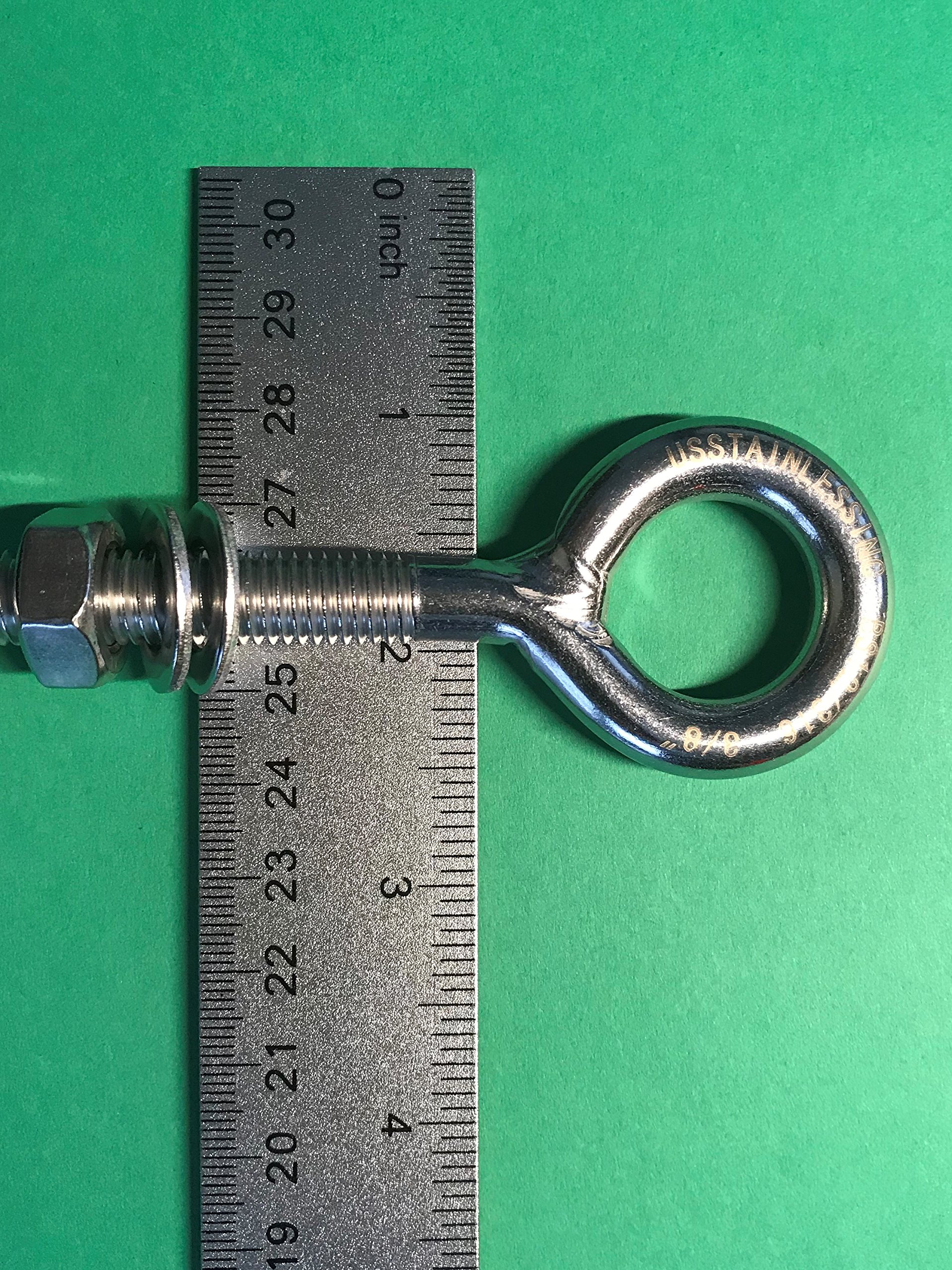 US STAINLESS 2 Pieces Stainless Steel 316 M10 Eye Bolt 10mm x 100mm (3/8" x 4") Marine Grade Pitch of 1.5