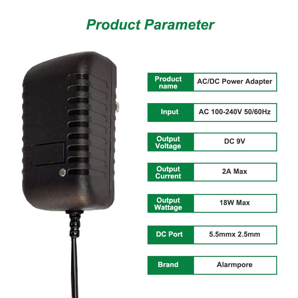 Alarmpore 2 Packs of 9Volt 2000mA Power Supply AC Adapter 110-240V AC to DC 9V 2A 18 Watt Transformer 5.5 X2.5/2.1mm Plug Wall Adapter