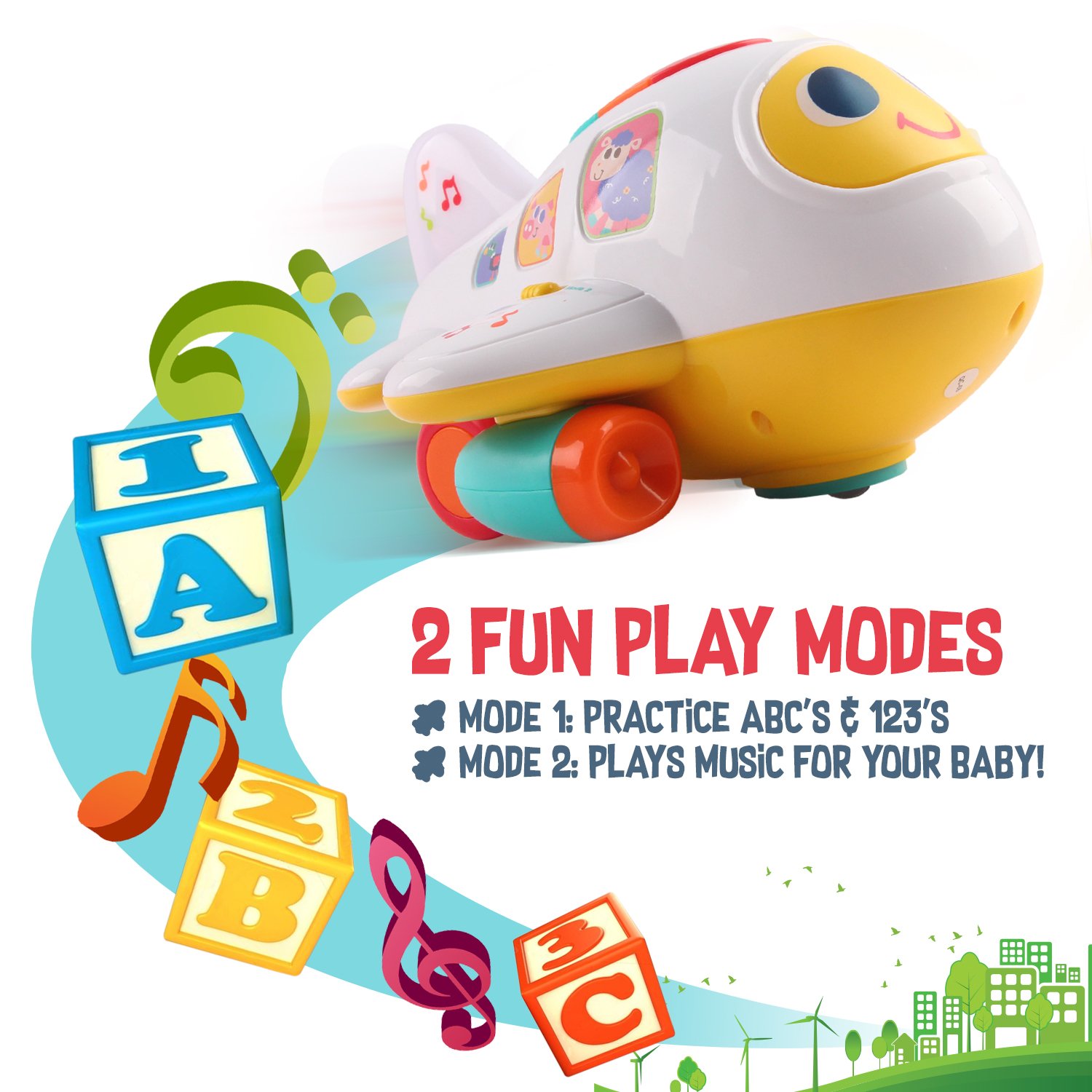 CoolToys My First Plane Airplane Toy for Toddlers and Babies for Learning Letters, Numbers and Colors - Lights Up, Sings, and Moves Around