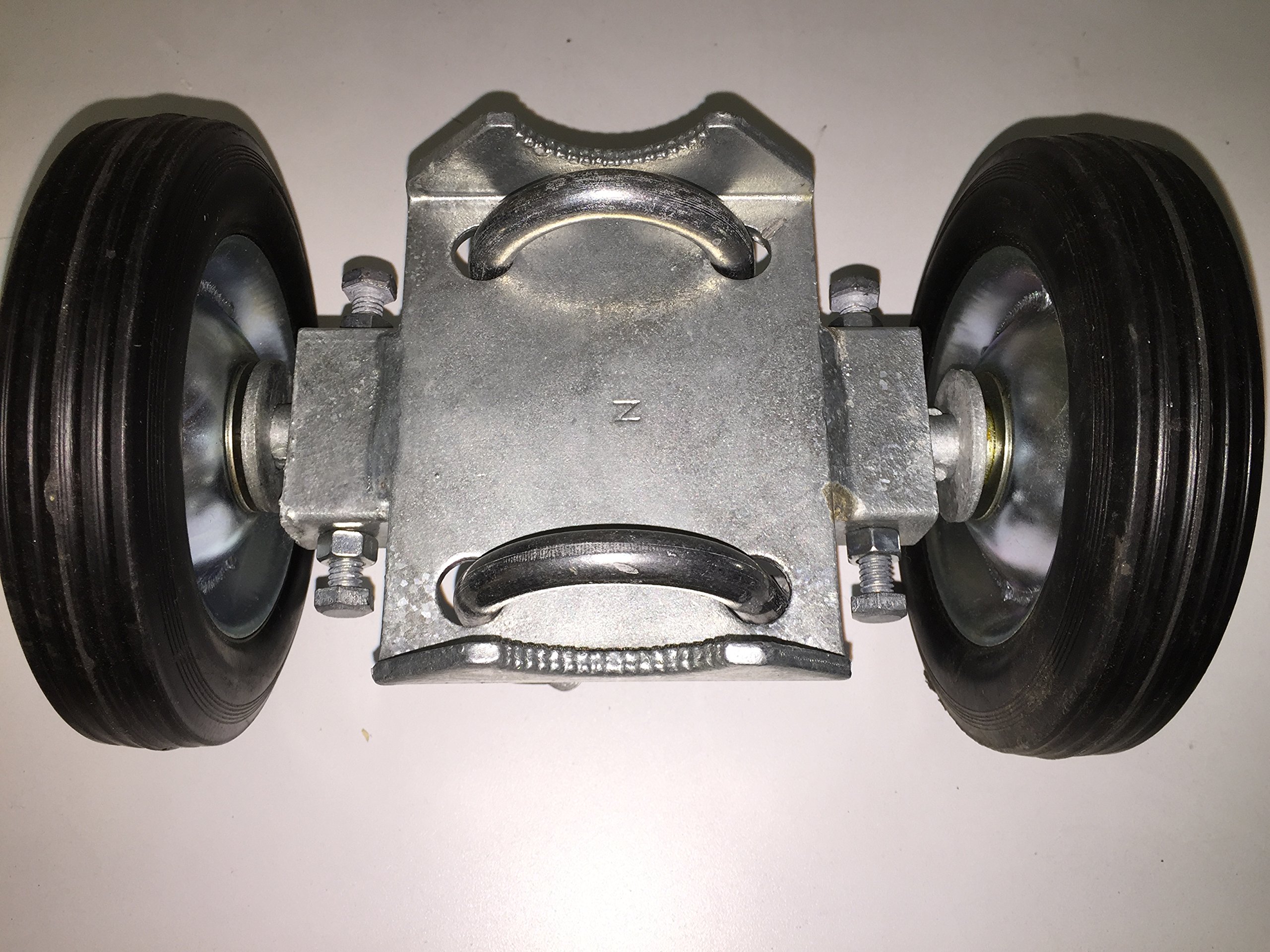 Rolling GATE Double Carrier Wheel - 6" Solid Rubber Wheels - 6" Axle Assembly