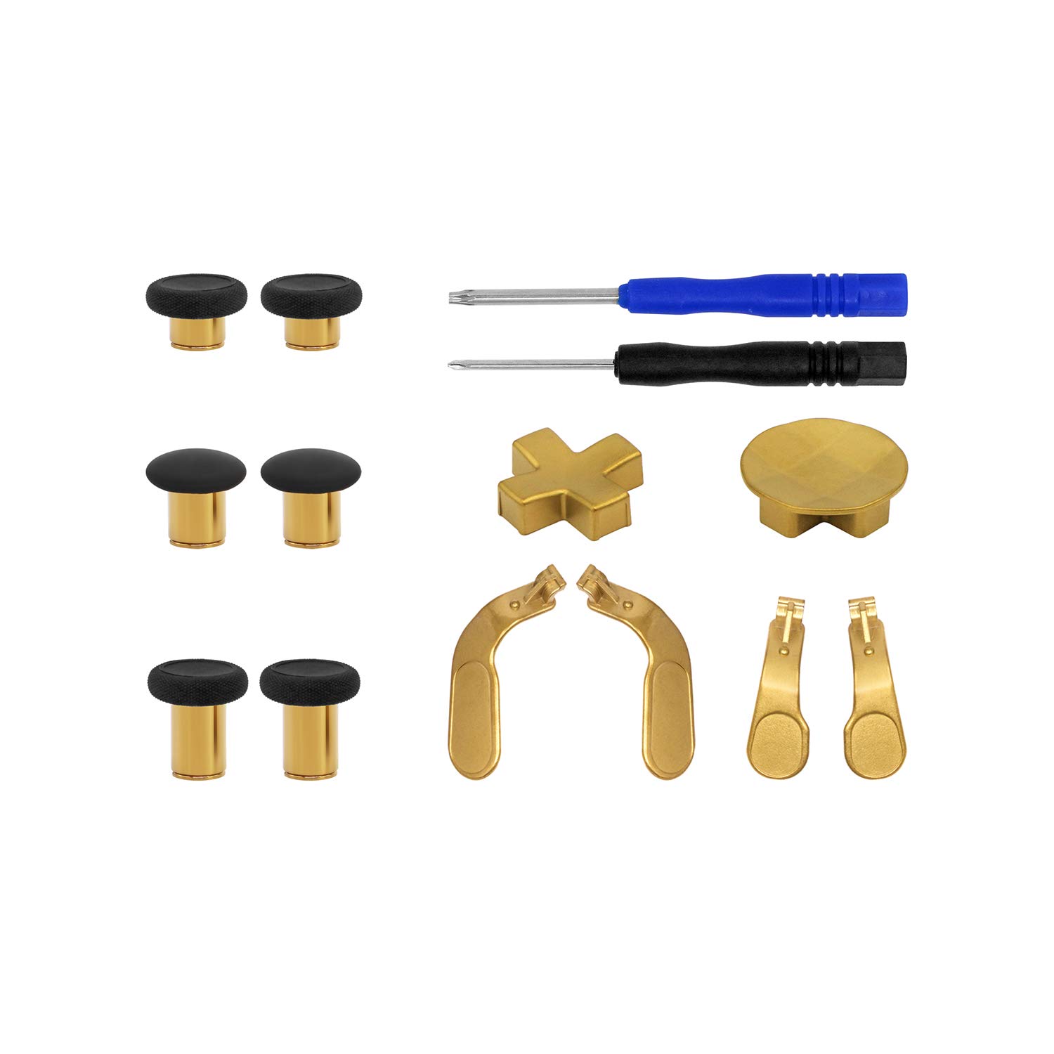 E-MODS GAMING 12 in 1 - Metal Mod 6 Swap Thumbsticks Joysticks, 4 Paddles & 2 Dpads with Open Tool for Xbox One Elite Controller (Gold)
