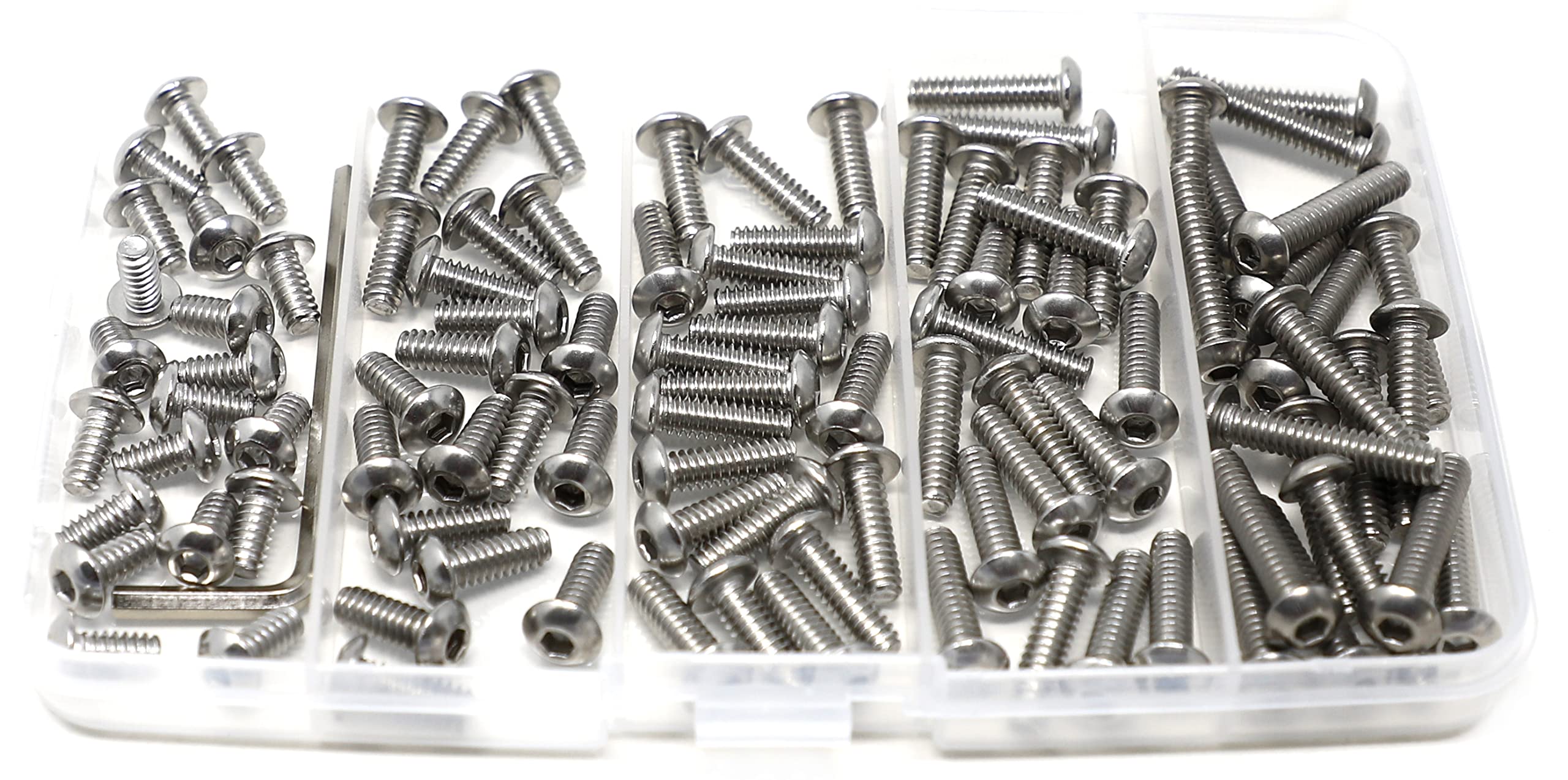 iexcell 100 Pcs #10-24 x 3/8", 1/2", 5/8", 3/4", 1" UNC Threads Stainless Steel 304 Hex Socket Button Head Cap Screws Bolts Assortment Kit