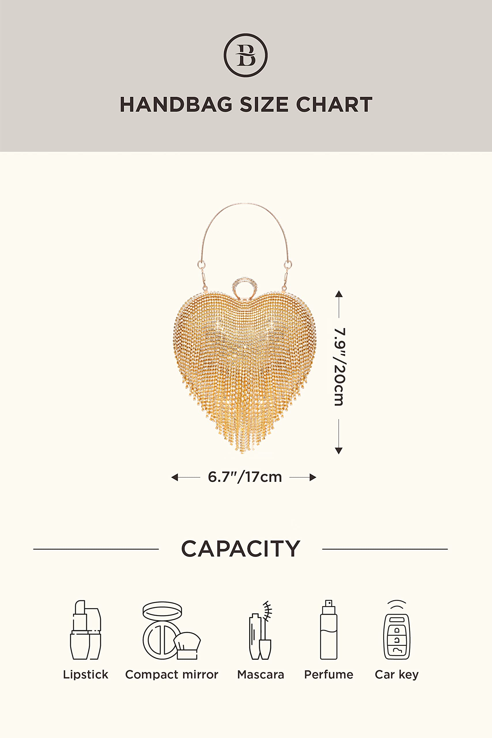 BABEYOND Women's Rhinestone Clutch Evening Bag - Heart Shape Glitter Tassel Purse for 1920s Party Prom Wedding