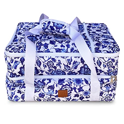 Whites Grove Casserole Carrier, Large Insulated Casserole carrier for hot or cold food, Insulated casserole carrier 9''x13''Lasagna Lugger Tote for Potluck, blue casserole carrier