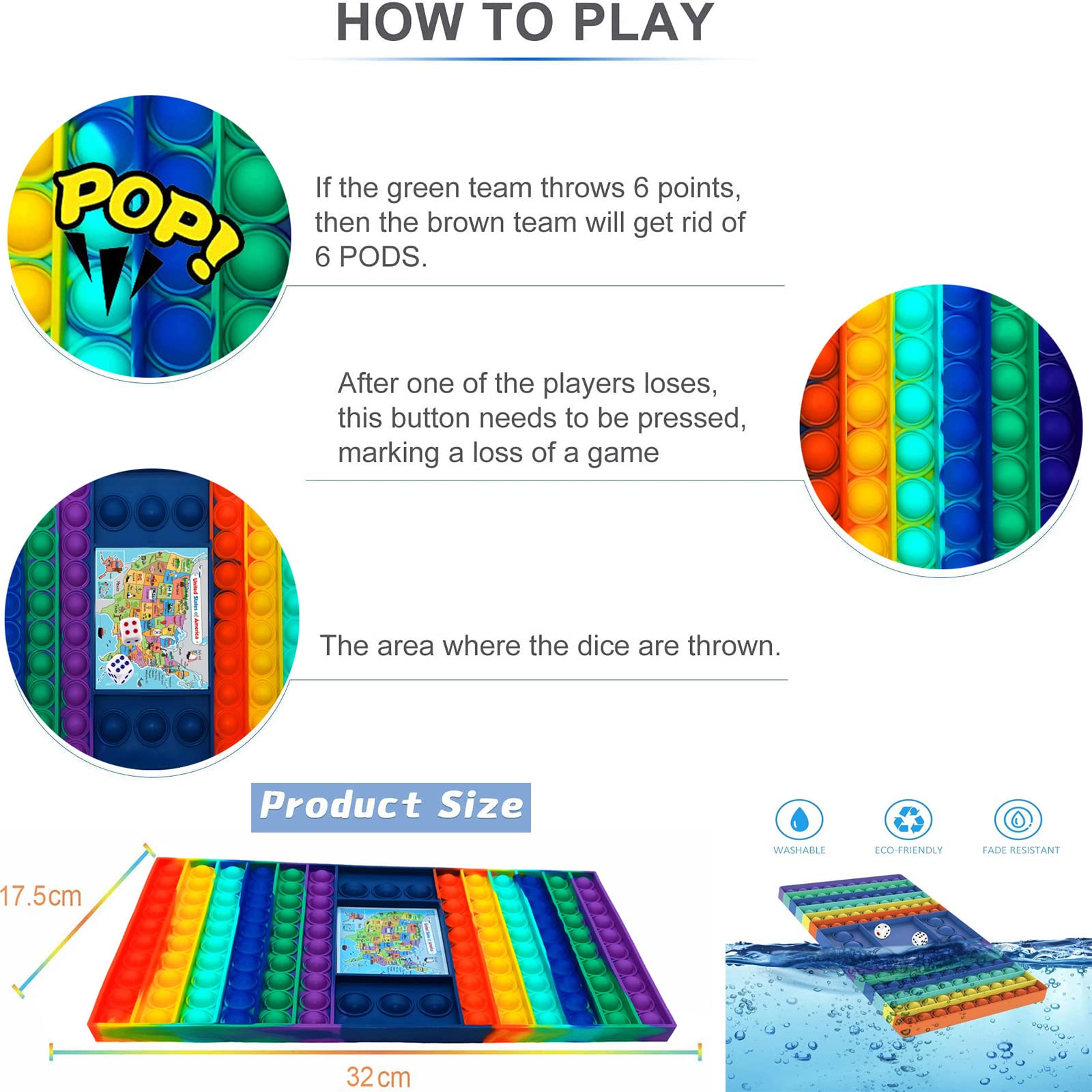 COOPEA Pop it Fidget Game with Dice, Silicone Rainbow Chess Game Board Giant Pops Push Bubble Fidget Sensory Toys for its Parent-Child Time,Jumbo Pop Game for Kids and Adults