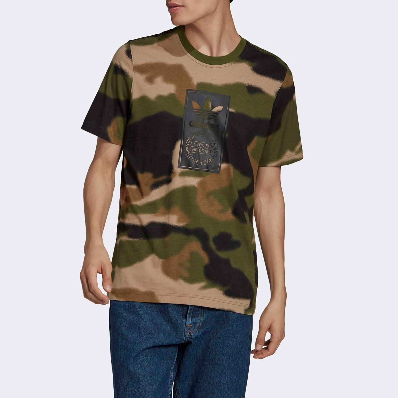 adidas Camo All Over Print Tongue Tee Wild Pine/Multicolor/Black SM