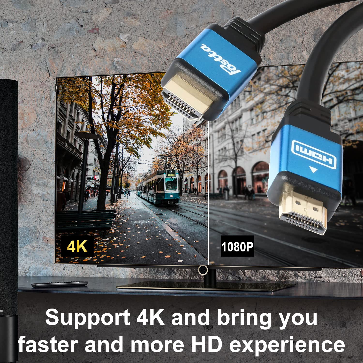 Postta HDMI 2.0V Cable(50 Feet) Support 4K 2160P,1080P,3D,Audio Return and Ethernet - 1 Pack(Blue)