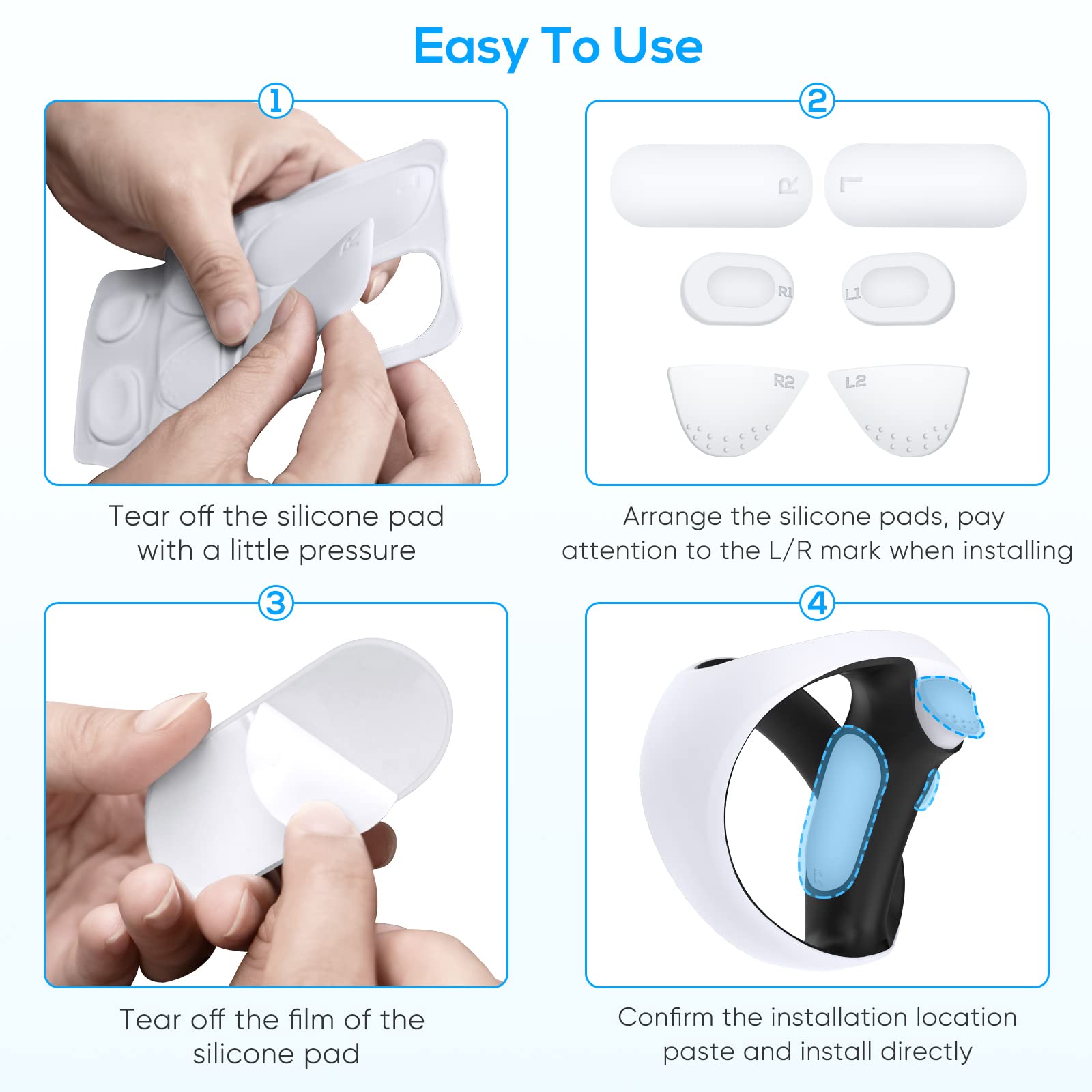 Anti-Slip Silicone Pad for PS VR2 Sense Controller, MENEEA Sweatproof Trigger Extender Pad for Playstation VR2 Gamepad, Cover Accessories Kit for PS VR2 Gaming Gamepad Grip, No Tools No Glue Residue
