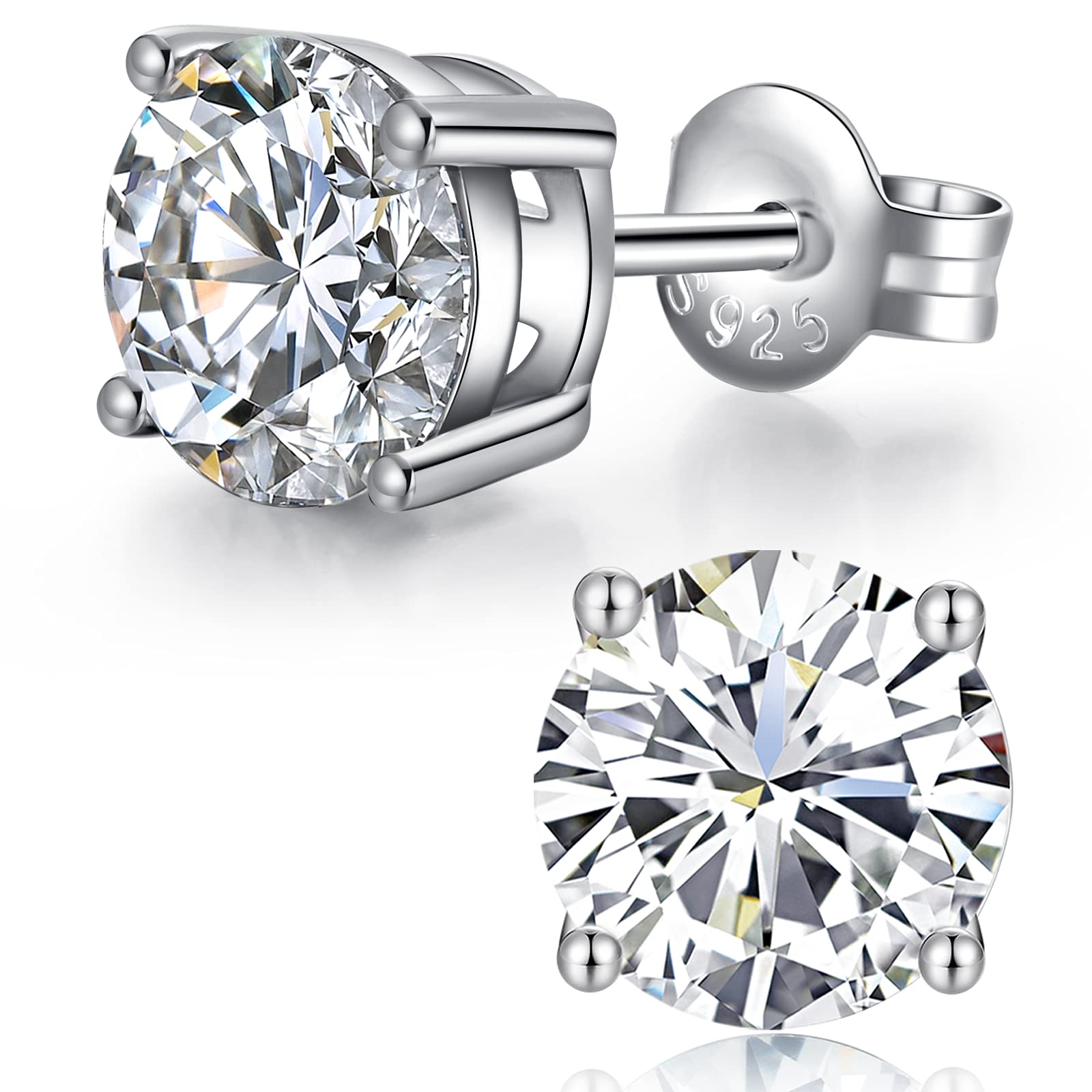 Earrings Stud for Women Sterling Silver Stud Earrings Men Fake Diamond Earrings Women Cubic Zirconia Earrings Studs 6mm CZ Earrings Sterling Silver Diamond Studs White Gold Stud Earrings