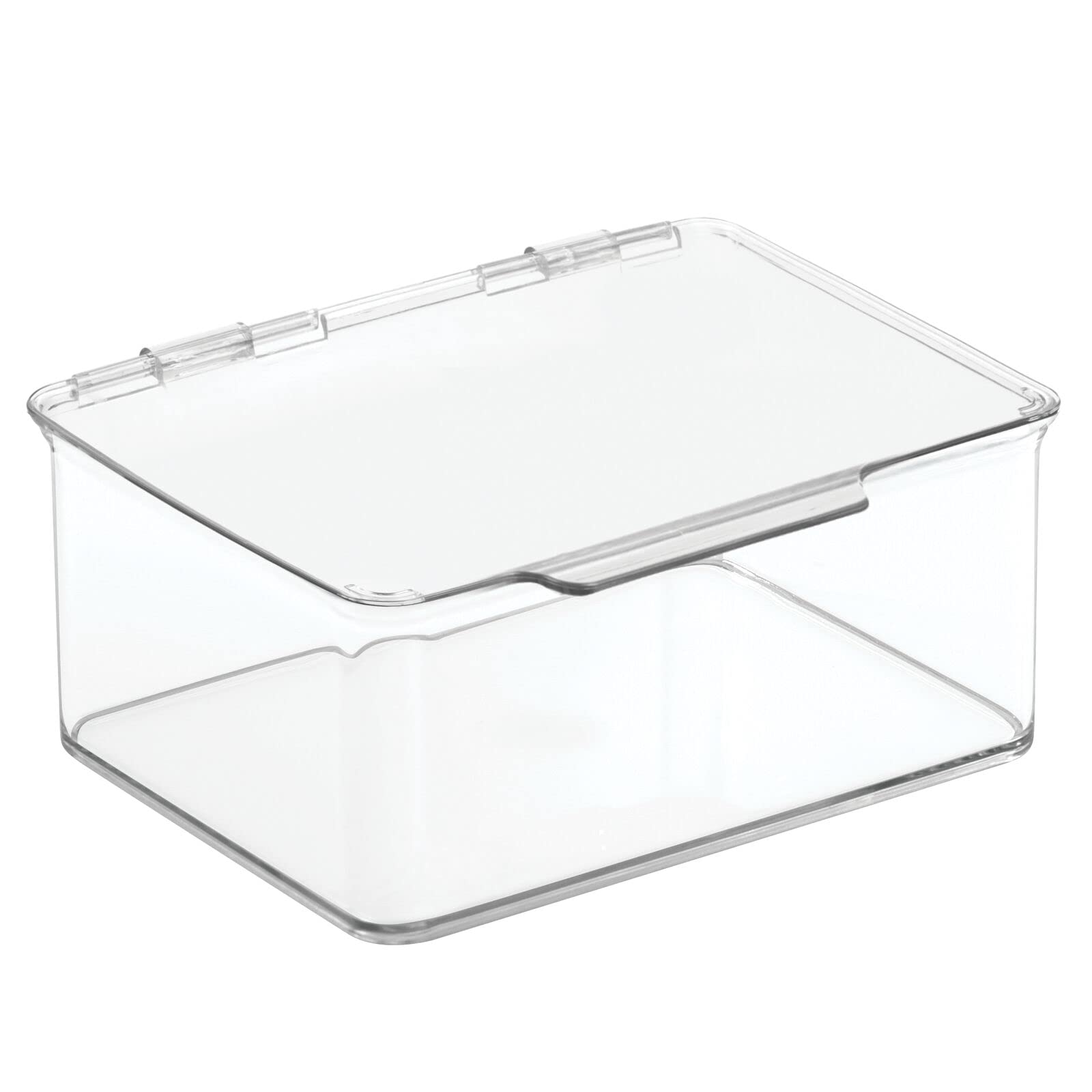 mDesign Plastic Cosmetic Storage Organizer Box Containers with Hinged Lid for Bedroom, Bathroom Vanity Shelf or Cabinet, Holds Masks, Palettes, Lotion, or Nail Polish, Lumiere Collection, Clear