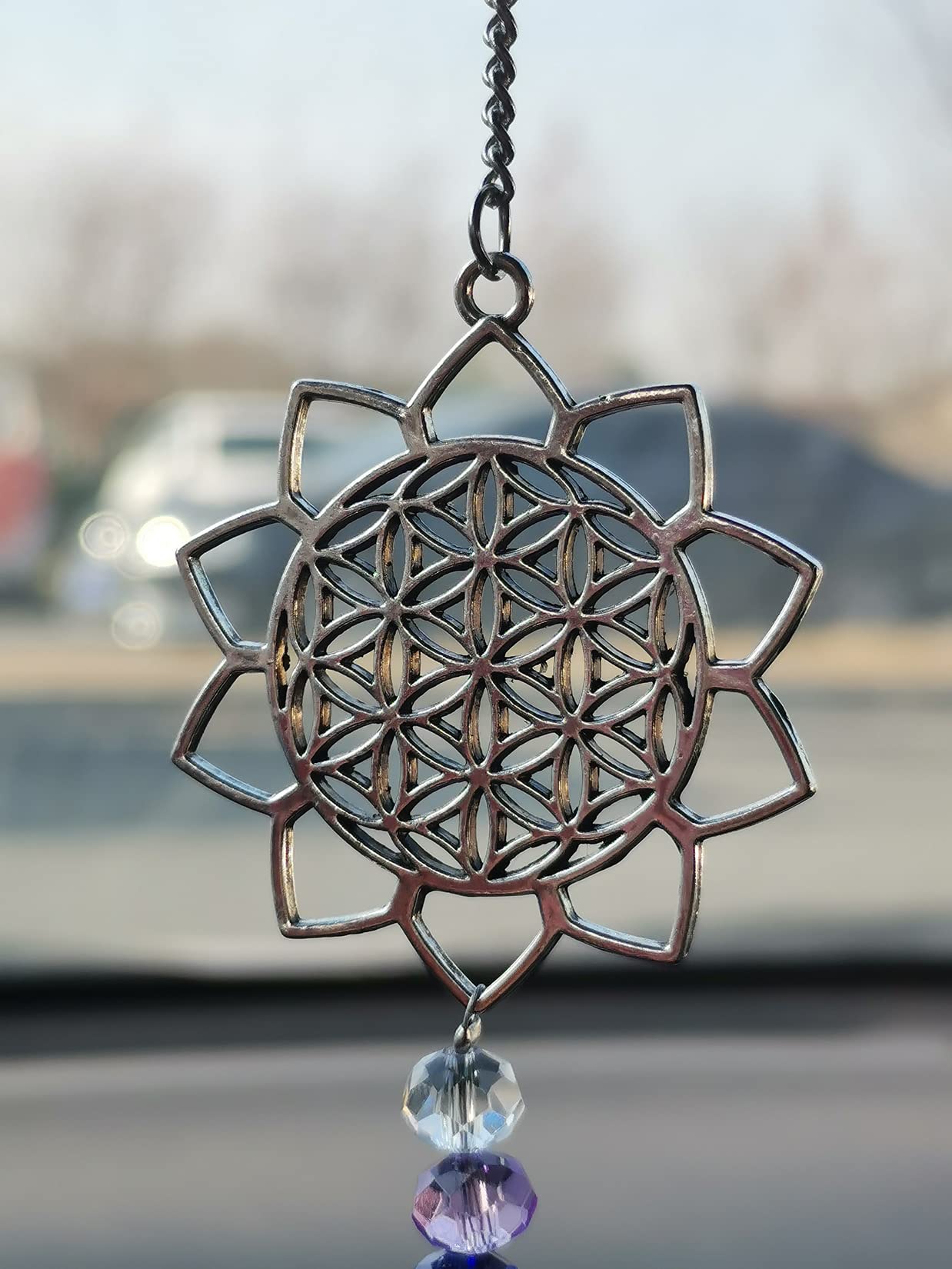 Healing Crystal Car Hanging Flower of Life Accessories Rearview Mirror Window Garden Decorations Wall Home Decor Ornaments