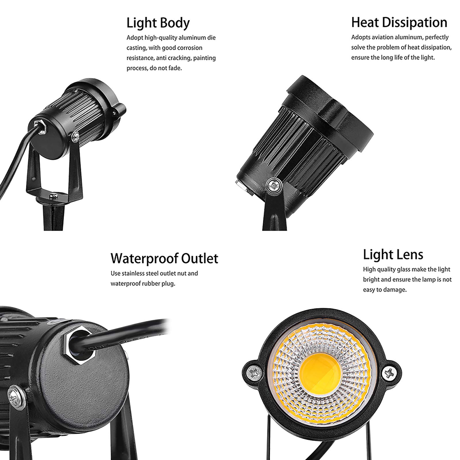 POWSTRO K 5w Lawn Flood Light, COB LED Floodlight Outdoor Led Spotlight for Garden, US Plug COB LED Lawn Light, Home Gardening Railing and Lawn Landscape Lighting, with Spike (Warm Light)