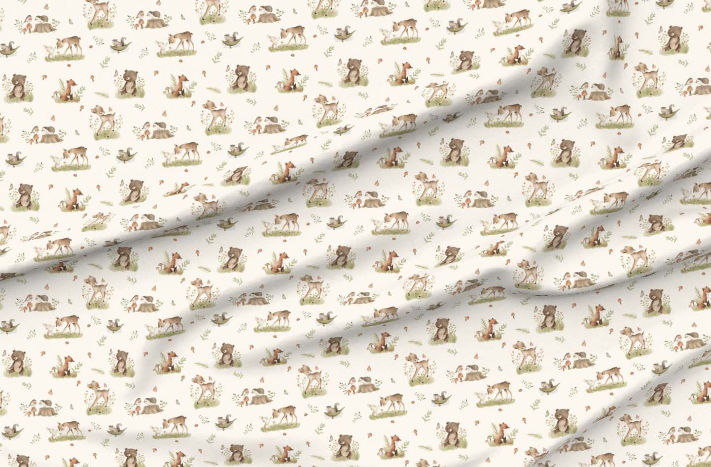 Spoonflower Fabric - Woodland Baby Forest Animals Deer Bear Fox Neutral Vintage Spring Printed on Petal Signature Cotton Fabric by The Yard - Sewing Quilting Apparel Crafts Decor
