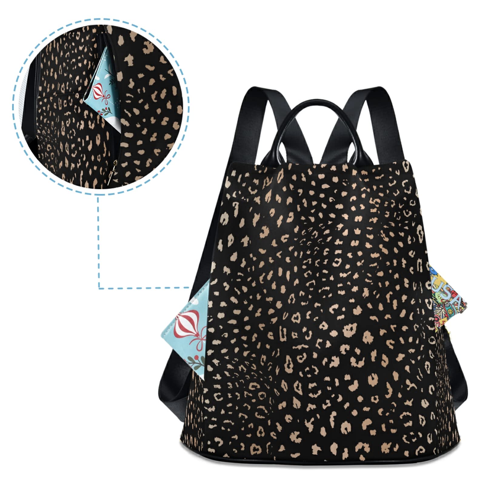 ALAZA Gold Leopard Spot on Black Large Women's Fashion Casual Backpack Purse Shoulder Travel Bag