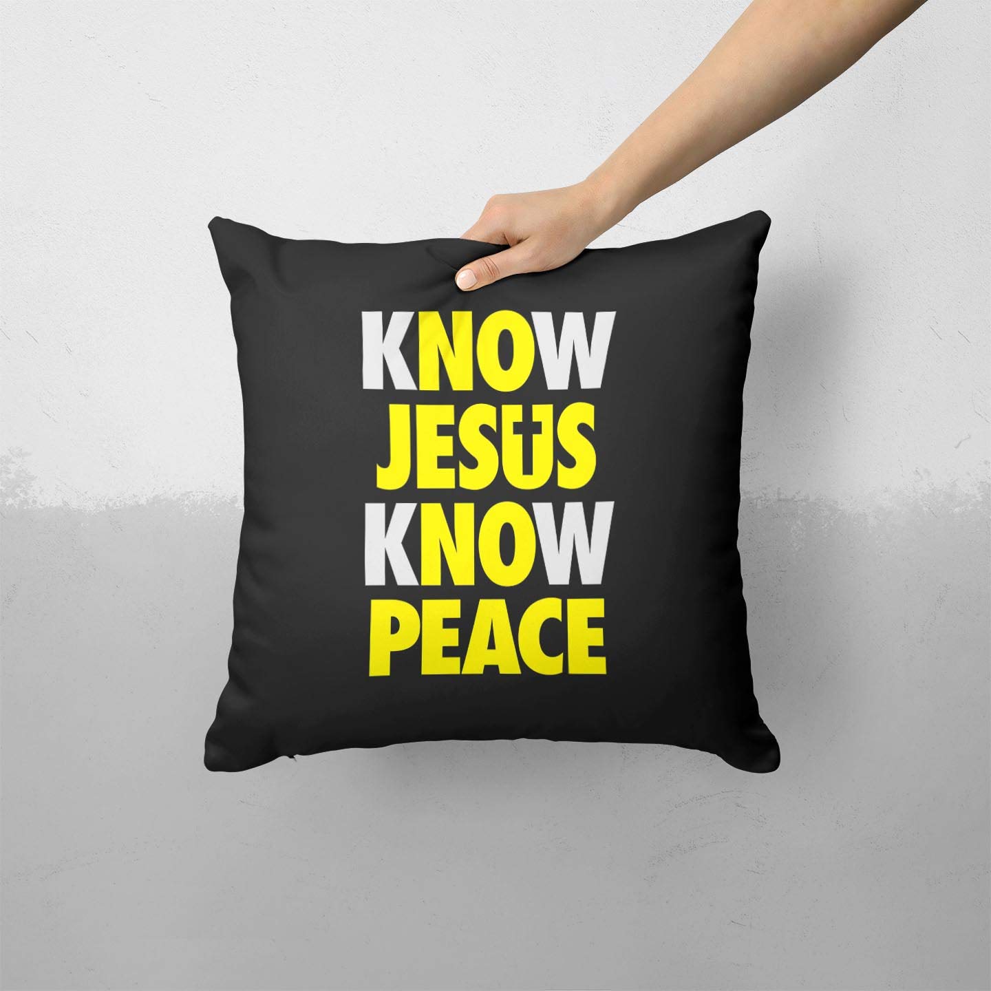 iiRov Know Jesus Know Peace - White and Yellow Over Black - Custom Decorative Home Decor Indoor or Outdoor Throw Pillow Cover Plus Cushion Set for Sofa, Bed or Couch (Pillow CASE Cover Plus Cushion)