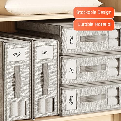 ARTIFICAY 4 Pack Bed Sheet Organizers and Storage, Foldable Sheet Organizer for Linen Closet, Sheets Set Folder Keeper with Window XL (Queen & King Size) (Gray Arrow, Pack of 4)