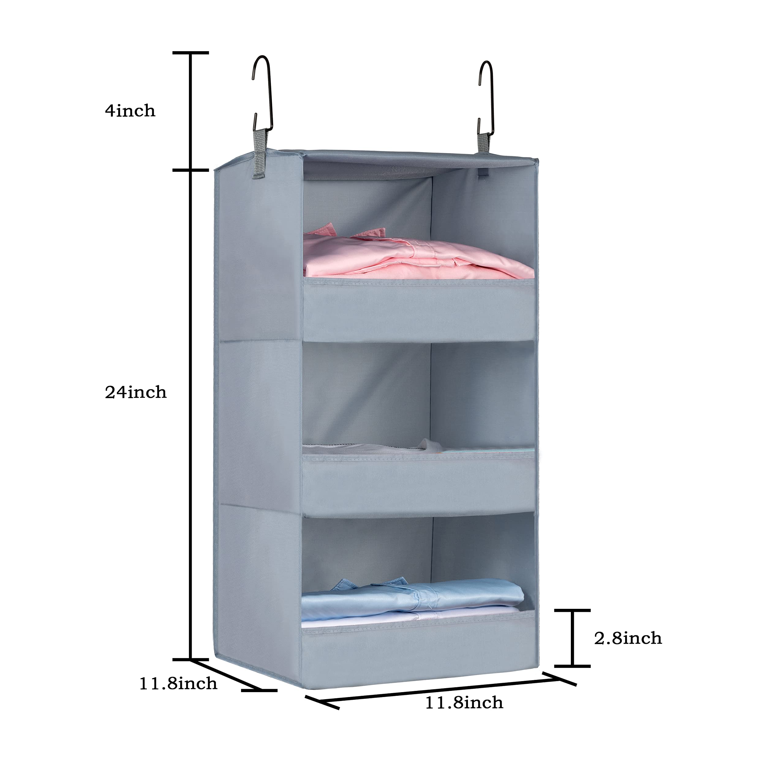 DonYeco 3-Shelf Hanging Closet Organizers and Storage, Collapsible Closet Storage Organizer, for RV Wardrobe Camp, Hanging Organizer for Shoes Toys Baby Clothes