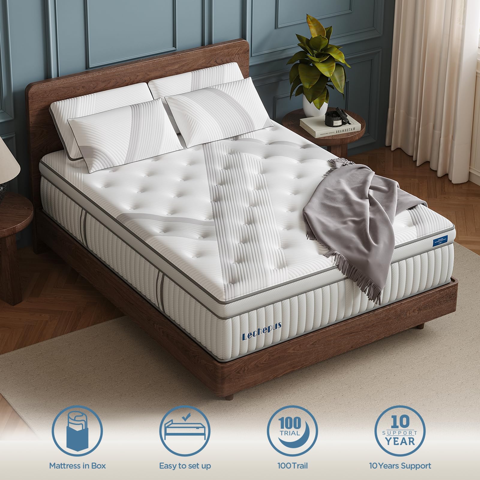 Calking Size Mattress, Lechepus 14Inch Medium Plush California King Mattress in Box, Hybrid Mattress with Memory Foam & 7-Zone Individual Pocket Spring Mattress, Supportive & Pressure Relief, 75"*84"