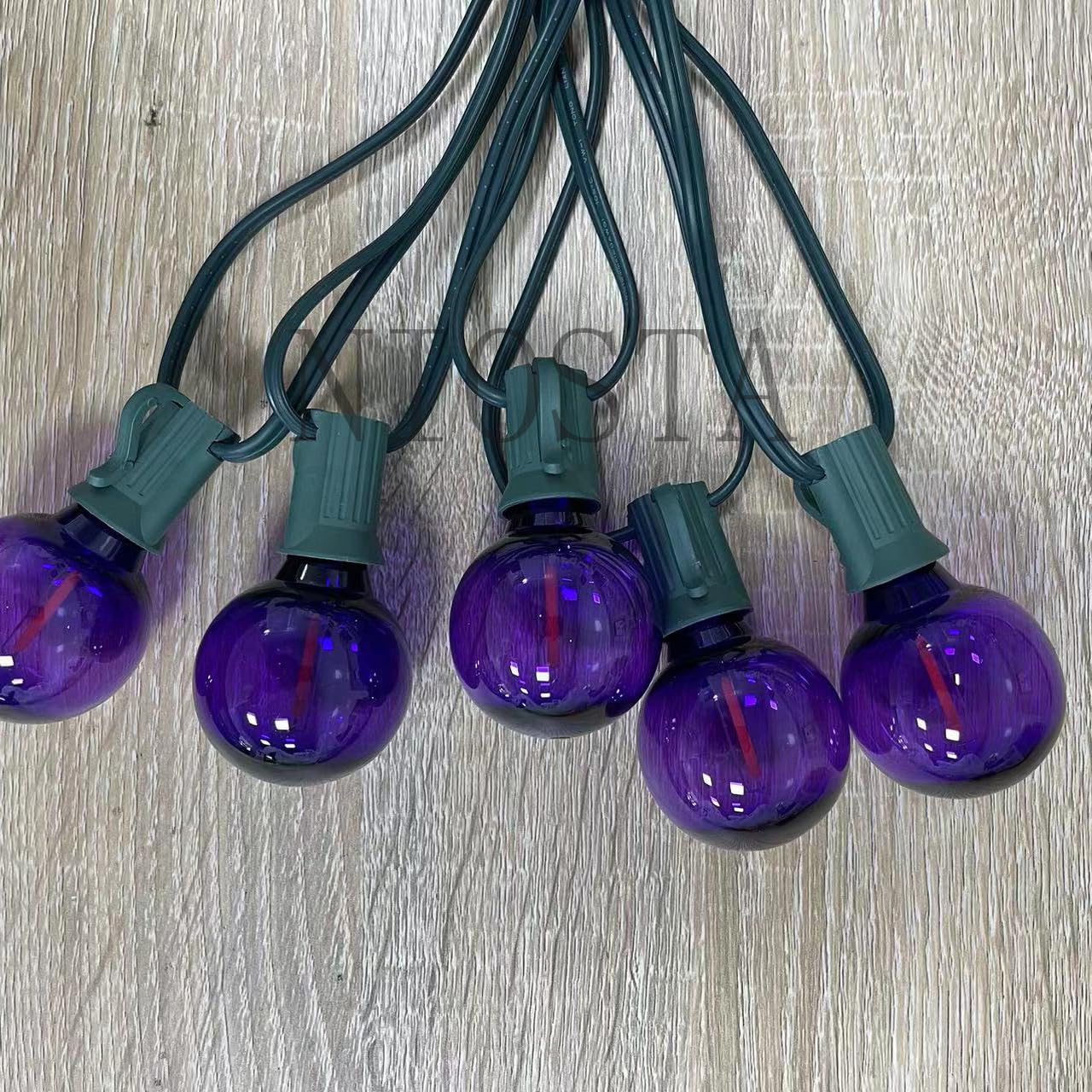 NIOSTA 25 Pack G40 LED Christmas Replacement Bulbs, Clear Purple Globe Light Bulbs for Outdoor String Lights, E12/C7 Candelabra Base, 0.7W LED Filament and Clear Shatterproof Plastic Material