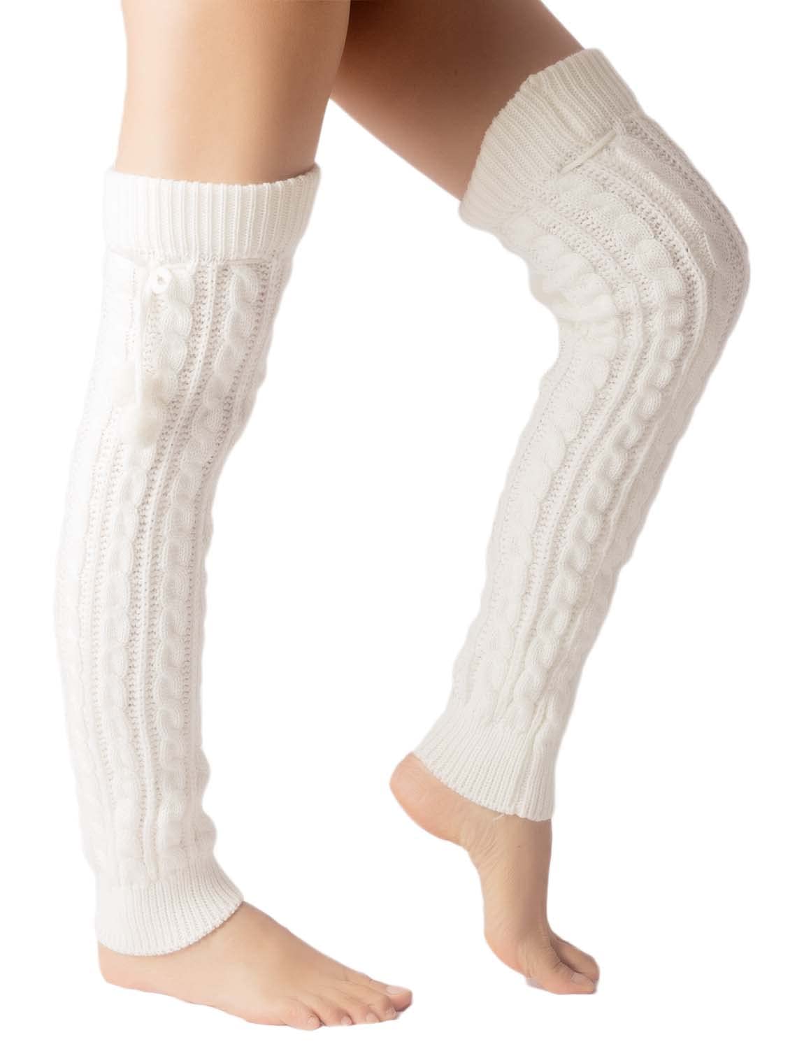 iB-iP Women's Leg Warmer Ballet Dancers Aerobics Cute Knee High Thermal Costume, Size: One Size, White