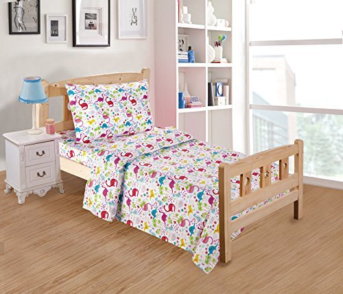 Linen Plus Sheet Set for Girls Dinosaur Pink White Red Purple Yellow Dinosaurs Jurassic Flat Sheet Fitted Sheet and Pillow Case Crib Size New