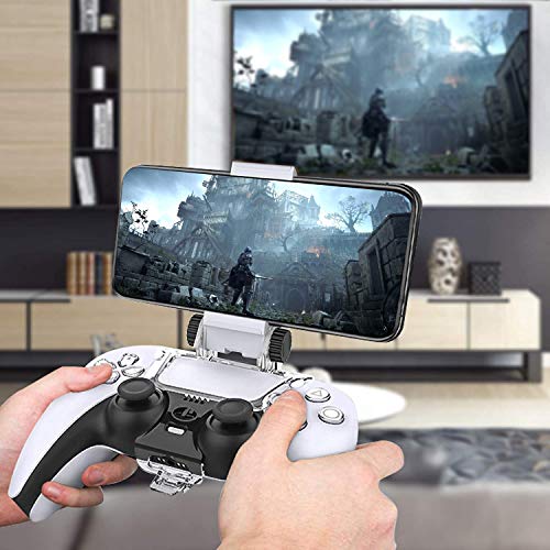 AJKTHGE PS5 Controller Phone Clip Mount Holder, Mobile Phone Clamp Bracket Holder with Adjustable Stand Compatible with Playstation 5 Wireless Controllers.