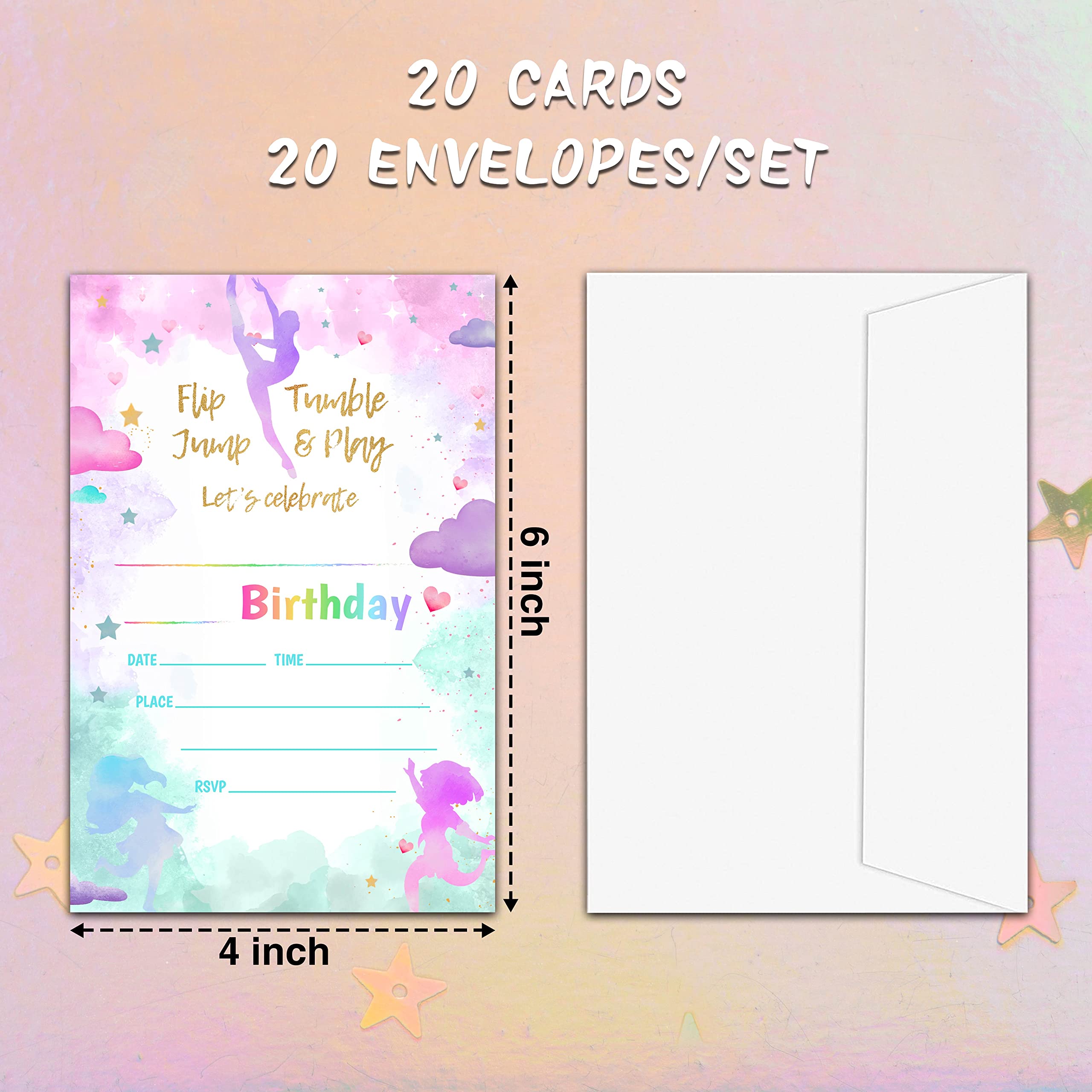 ISOVF 4" x 6" Jump Ballerina Birthday Party Invitation Cards With Envelopes (20 Sets) - Pink Dance Fill-In Style Party Invites- C20