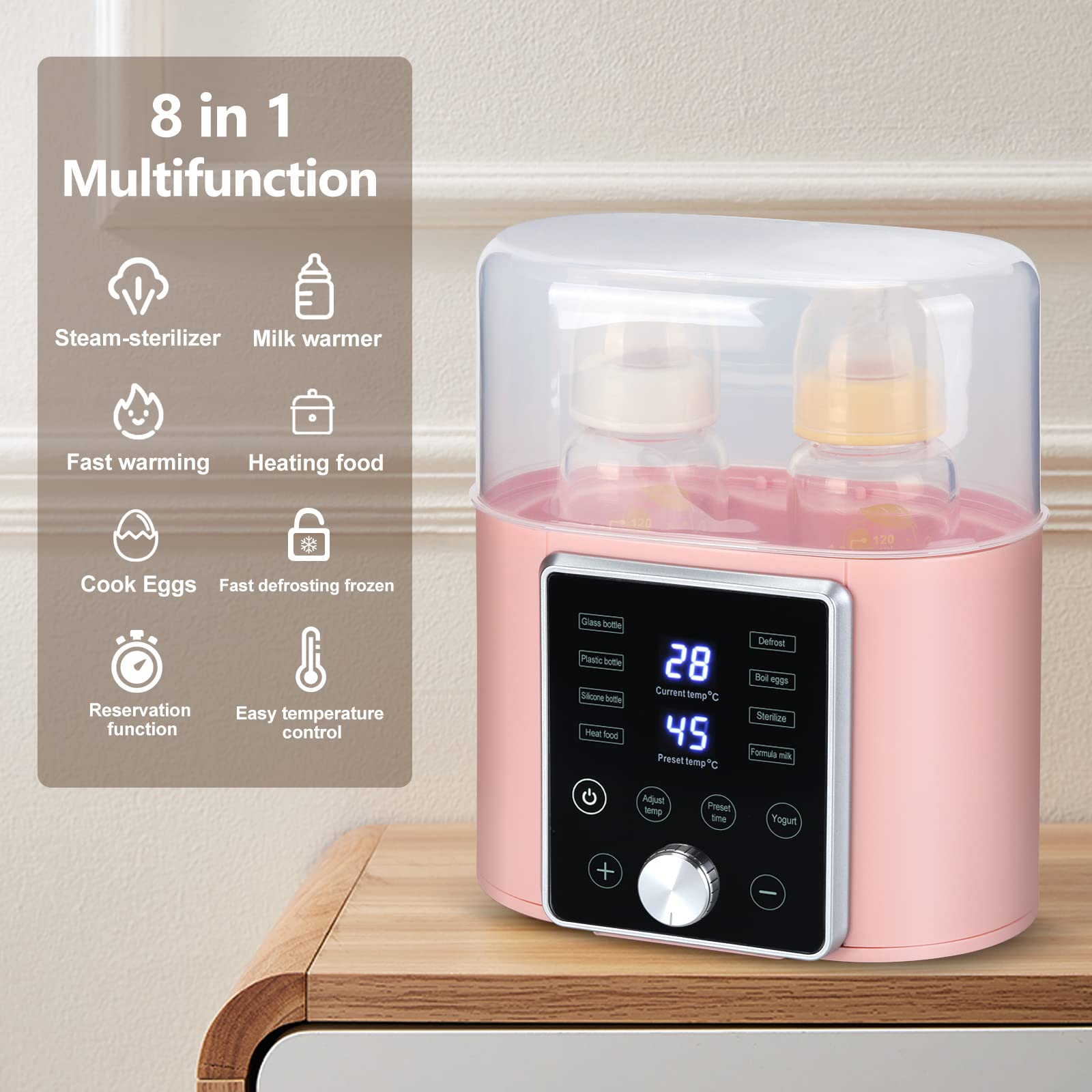 Baby Bottle Warmer, 8-in-1 Bottle Warmer for Breastmilk or Formula with Smart Temperature Control & Timer, Fast Baby Food Heater&Defrost Without Any Losing Nutrition