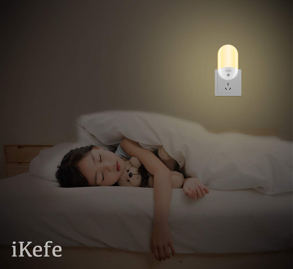 iKefe 2PCS LED Wall Plug-in Night Light Lamp with Automatic Light Sensor, Soft Warm White/Electric Outlet Plug Nightlight for Bathroom, Toddler, Kids, Baby Room, Nursery, Bedroom, Hallway, Kitchen