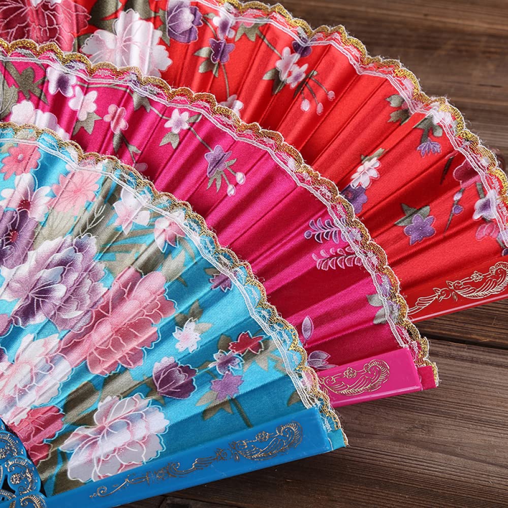 ANTWAX Hand Fan Chinese Style Hand Held Folding Dance Fan Wedding Party Lace Silk Folding Hand Held Flower Fan Summer Wedding Fan Party Foldable Hand Fan