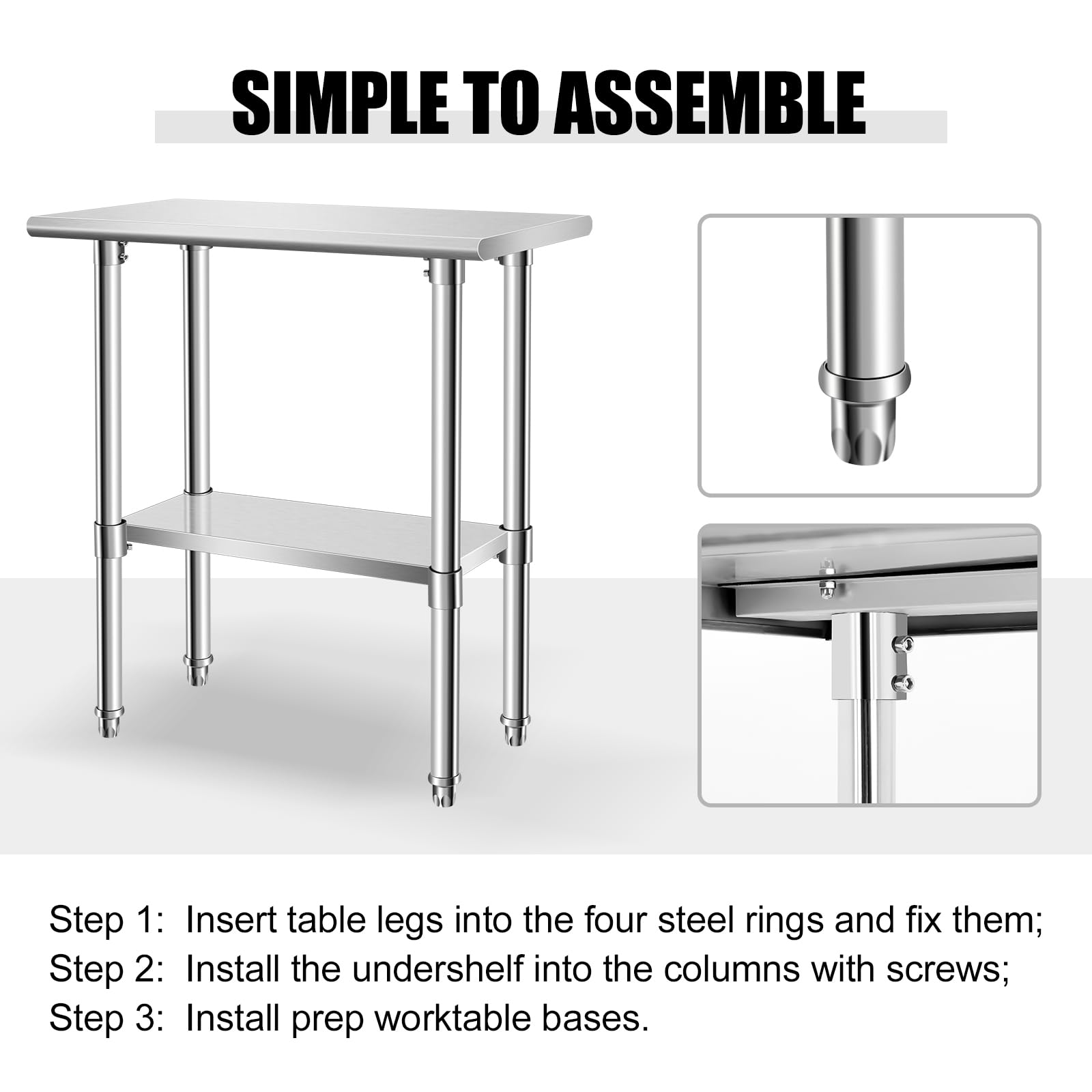 OUKIDR Heavy Duty Food Prep Stainless Steel Table Workbench with Adjustable Under Shelf, Commercial Worktable for Kitchen, Restaurant, Home and Hotel,36 X 18 Inch