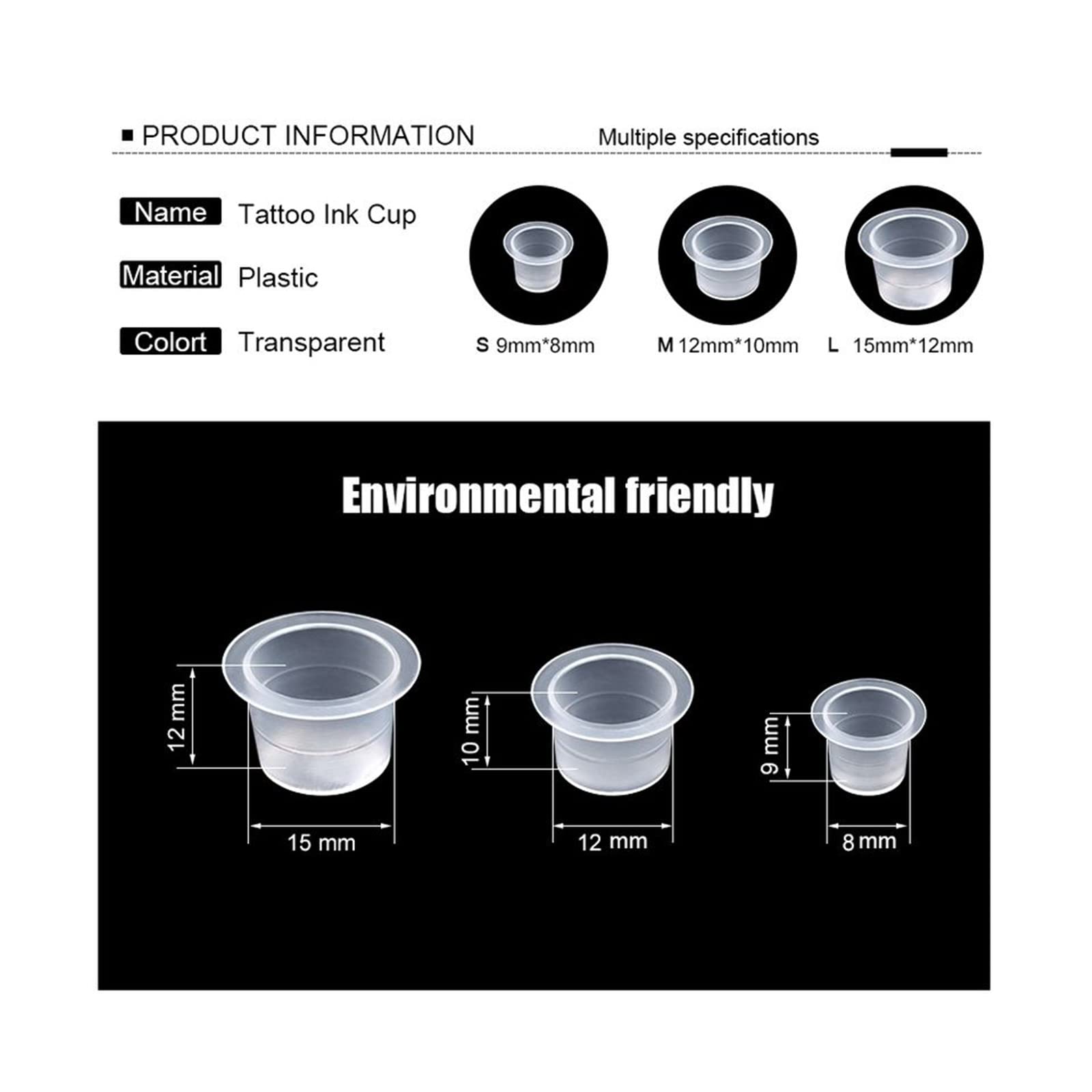 Yuelong 1000pcs Tattoo Ink Caps Cups 13MM Medium Disposable Pigment Cups Caps Plastic Microblading Ink Cups for Tattoo Ink Supplies
