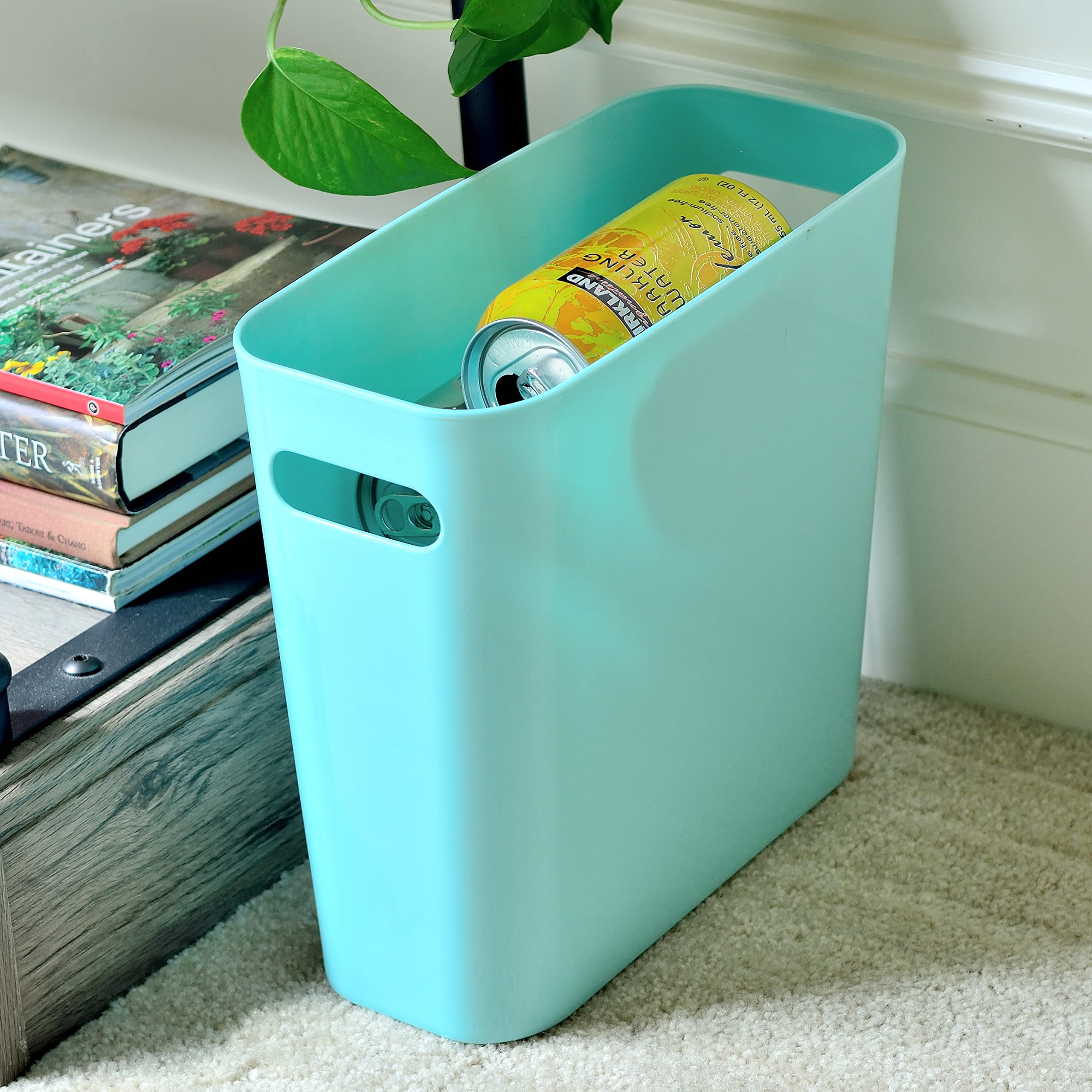 Youngever 1.5 Gallon Slim Trash Can, Plastic Garbage Container Bin, Small Trash Bin with Handles for Home Office, Living Room, Study Room, Kitchen, Bathroom (2 Pack Mint)