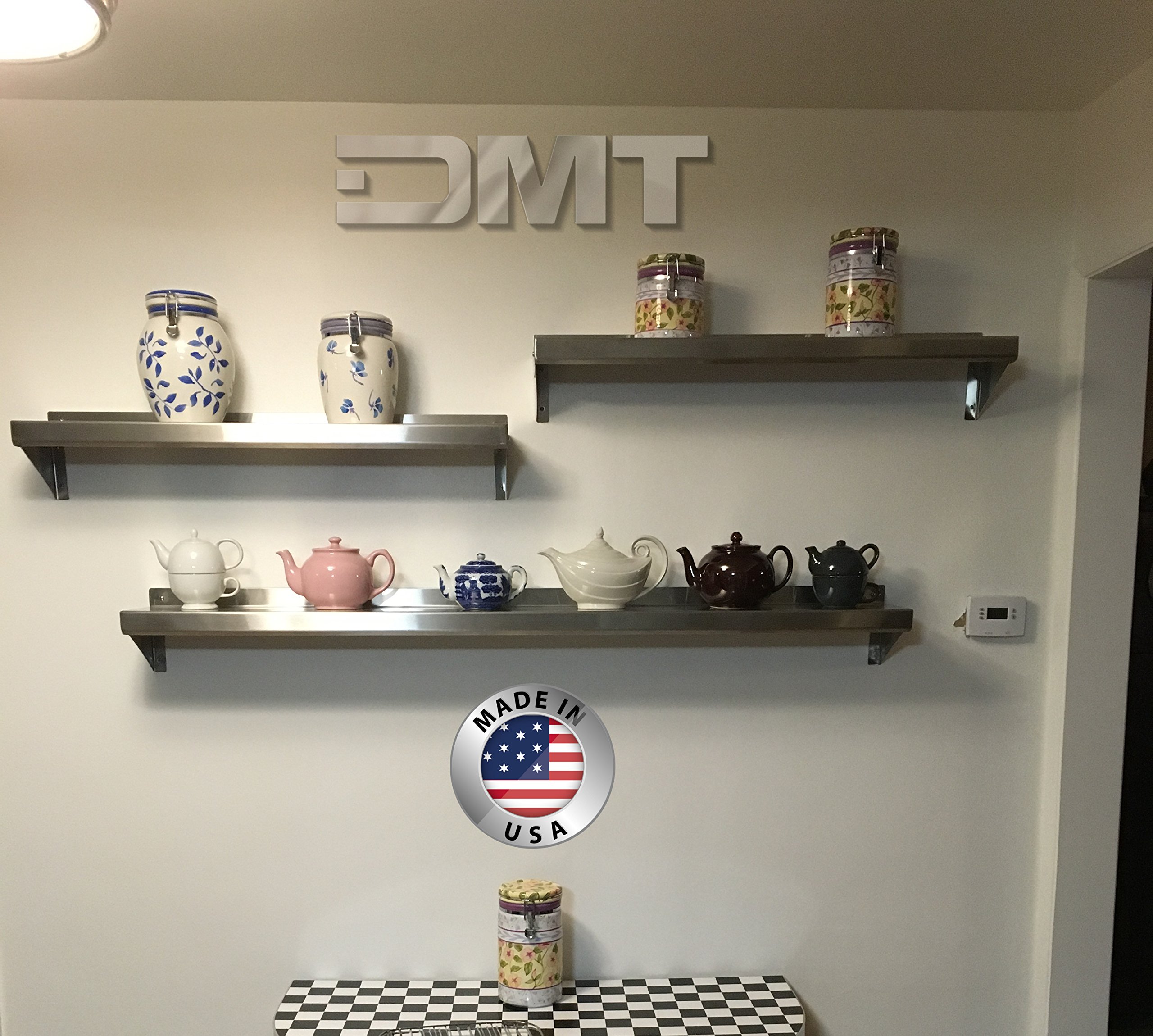 DMT Stainless Wall Shelf. 60" X 8" Deep. Made in USA. 16 Gauge 304/L Stainless Steel.