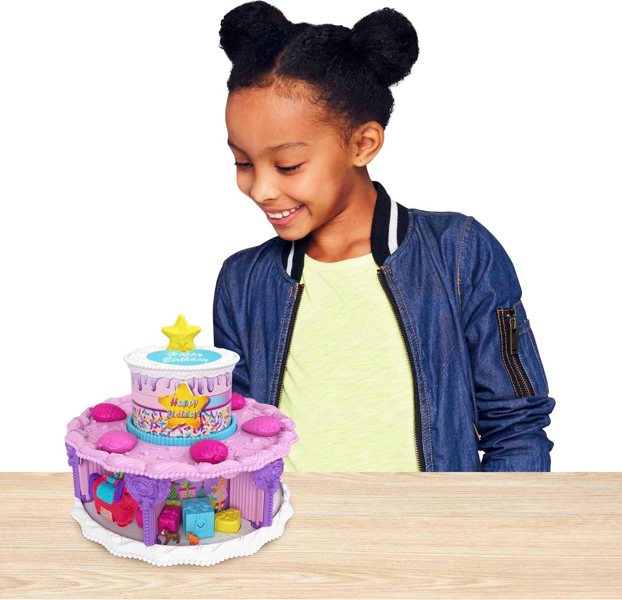 Polly Pocket 2-in-1 Playset, Unicorn Toy with 2 Micro Dolls & 25 Surprise Accessories, Birthday Cake Countdown