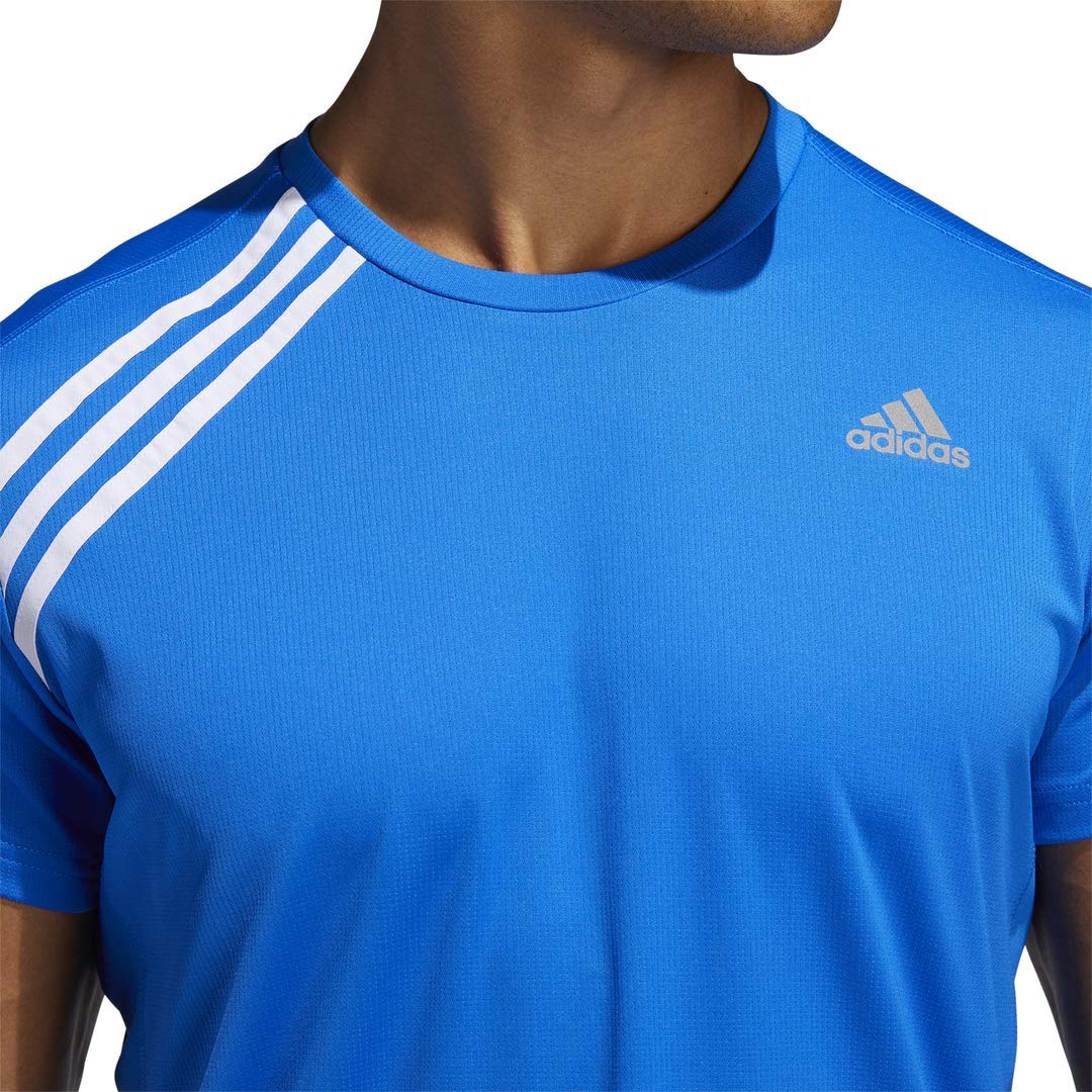 adidas Men's Run It Tee 3-Stripes Glory Blue/White Medium