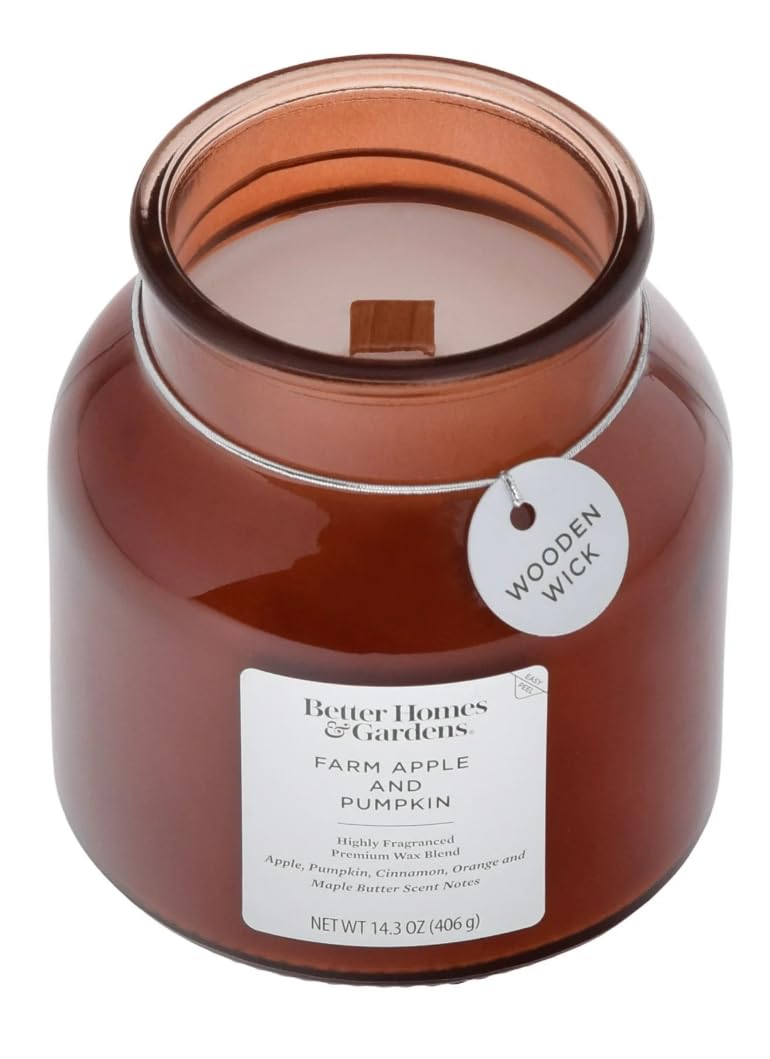 Better Homes & Gardens FarmApple Pumpkin Scented Wooden Wick 14.3oz Glass Jar Candle