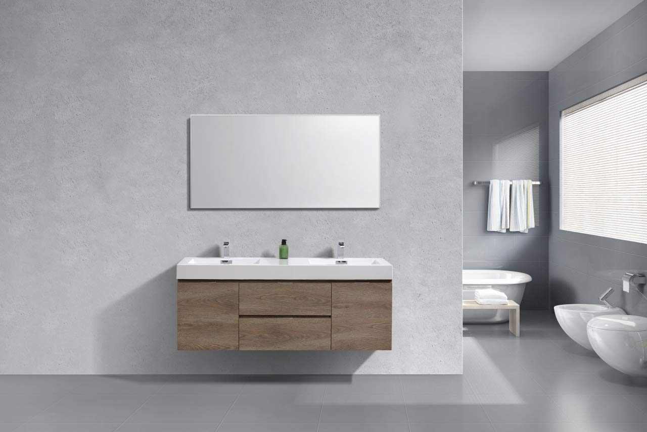 Bliss 60" Double Sink Butternut Wall Mount Modern Bathroom Vanity
