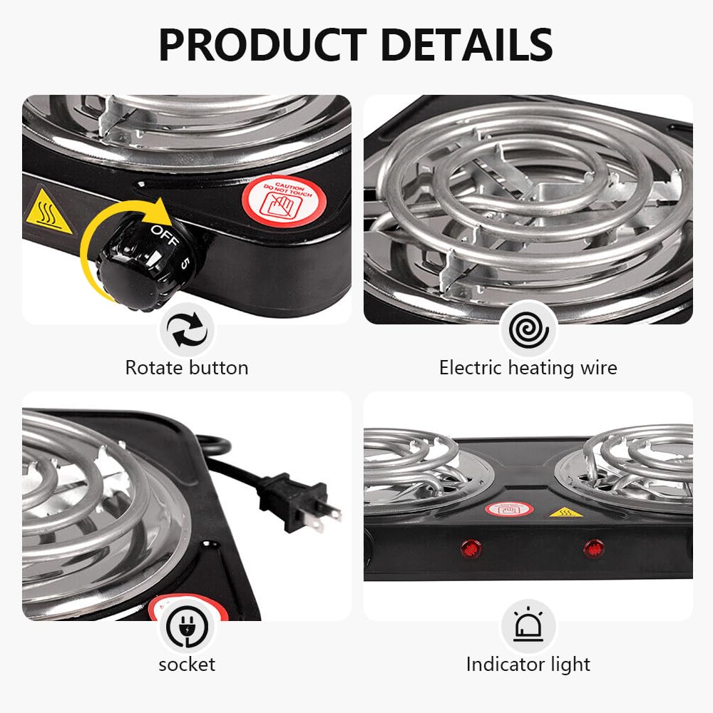 Timoau Electric Countertop Burner, Double Burner, 2000W Induction Cooktop, Portable Electric Hot Plate, 5 Level Adjustable Temperature Control Cooking Ranges for Home Dorm Camping Cooking