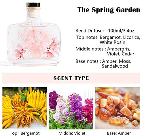Reed Diffuser, Reed Diffuser Set, Scented Oil Diffuser wirh 6 Diffuser Sticks, Dried Flowers in The Bottle, Home Fragrance Room Office Decor, Birthday Gifts for Women