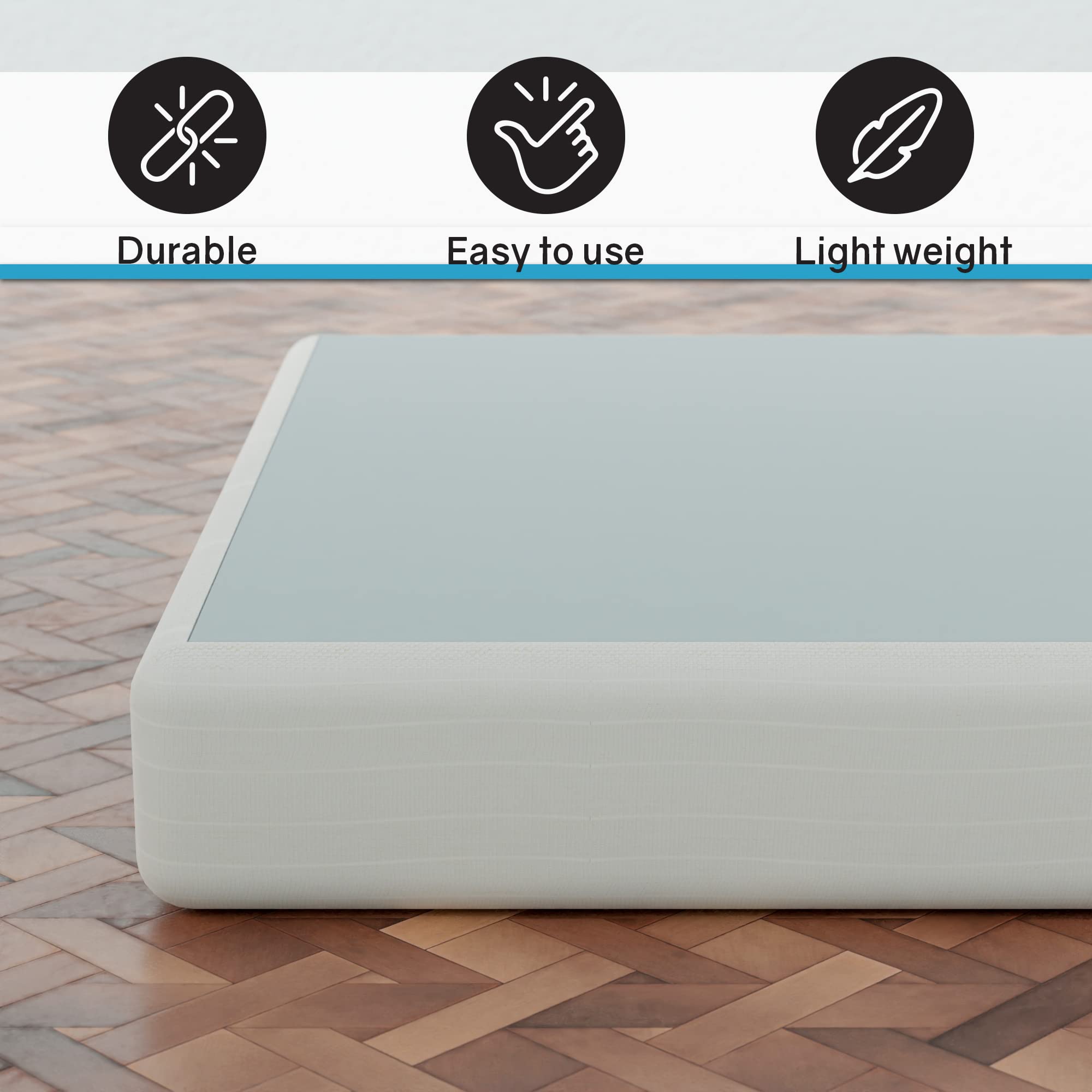 Greaton, 8-Inch Sturdy Box Spring for Mattress Support-Durable and Easy to Assemble Natural Wood Foundation for Full XL, White