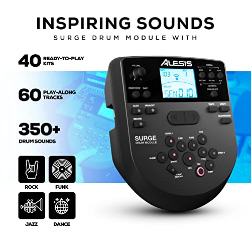 Alesis Drums Surge Mesh SE Kit and Drum Essentials Bundle - Electric Drum Set with USB MIDI Connectivity, Drum Throne and On-Ear Headphones