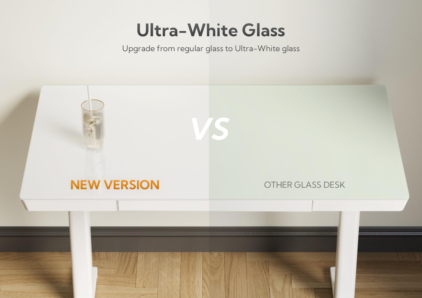 Claiks Glass Standing Desk with Drawers, 40 Inch Adjustable Stand Up Desk, Quick Install Home Office Computer Desk with USB Ports, White