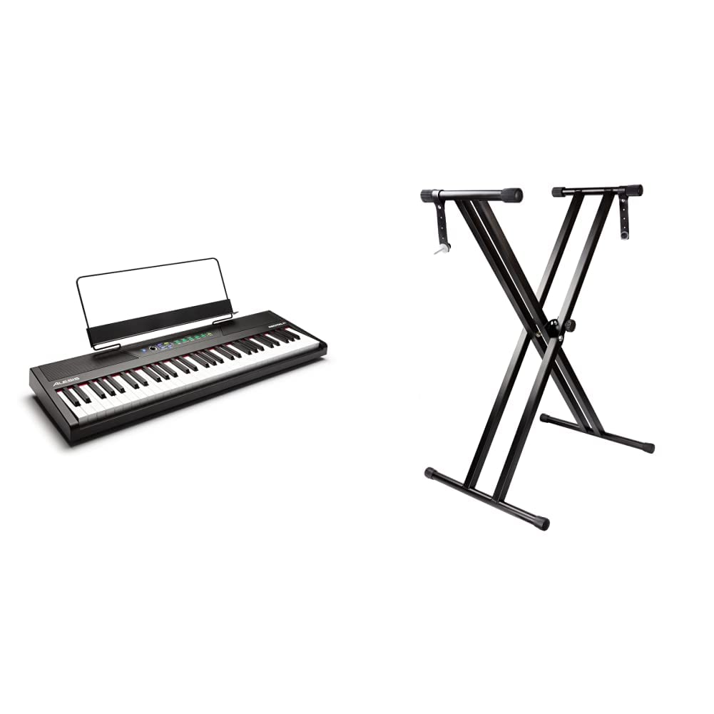 Alesis Recital 61 Digital Piano Keyboard Bundle with Adjustable Keyboard Stand & Stability Straps