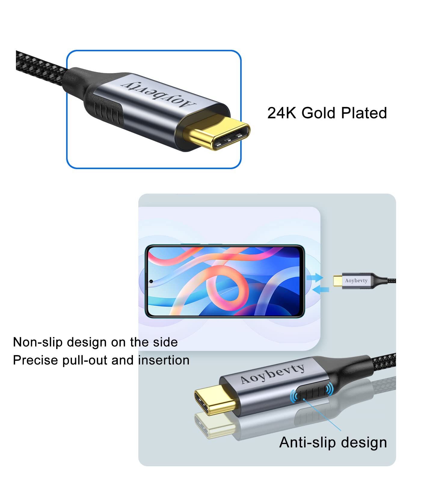 Aoybevty USB C to USB C 3.1/3.2 Cable 6FT, 10Gbps Data Transfer 100W Fast Charging 4K@60Hz Video Monitor Cable for Thunderbolt 4/3 Laptop Tablet Cell Phone USB Type C Electronics Devices
