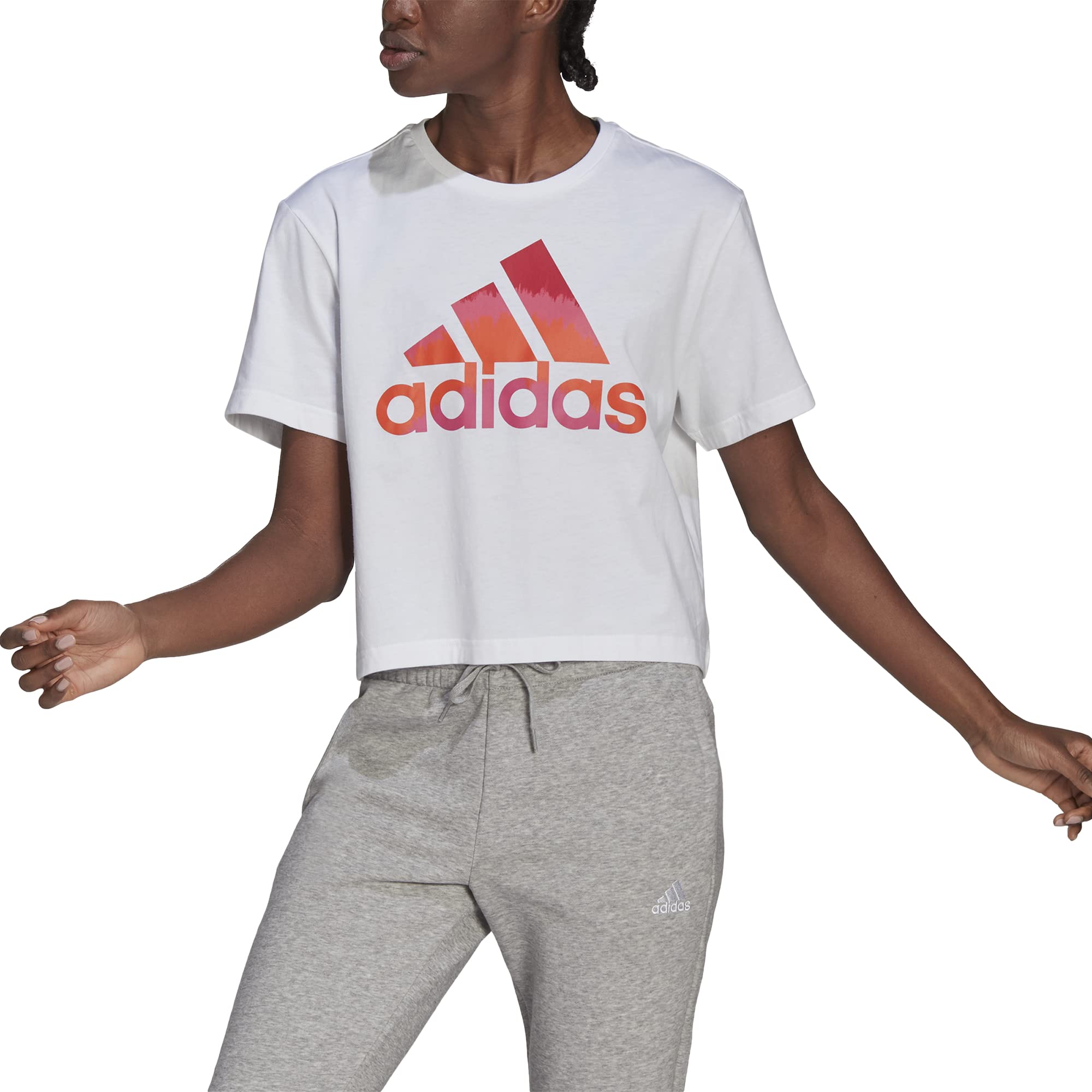 adidas Womens Farm Tie-Dye Inspo Cropped Graphic T-Shirt White/Bold Red X-Large
